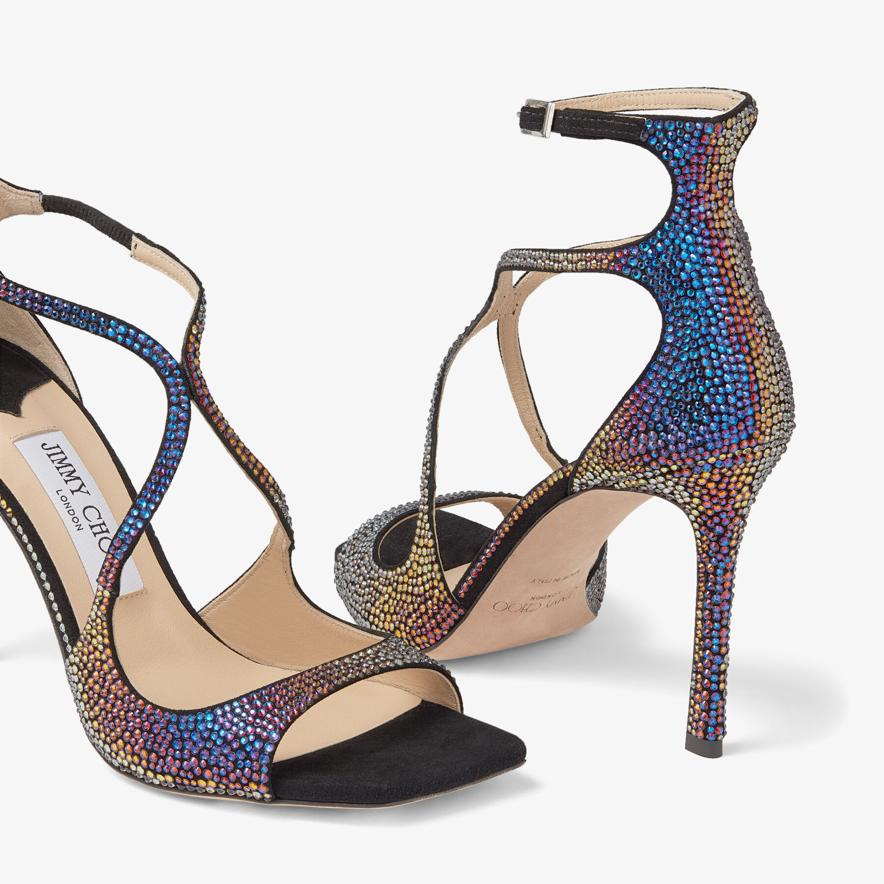 AZIA 95 | Black and Ultraviolet Suede Sandals with Crystals | Summer Collection | JIMMY CHOO AU