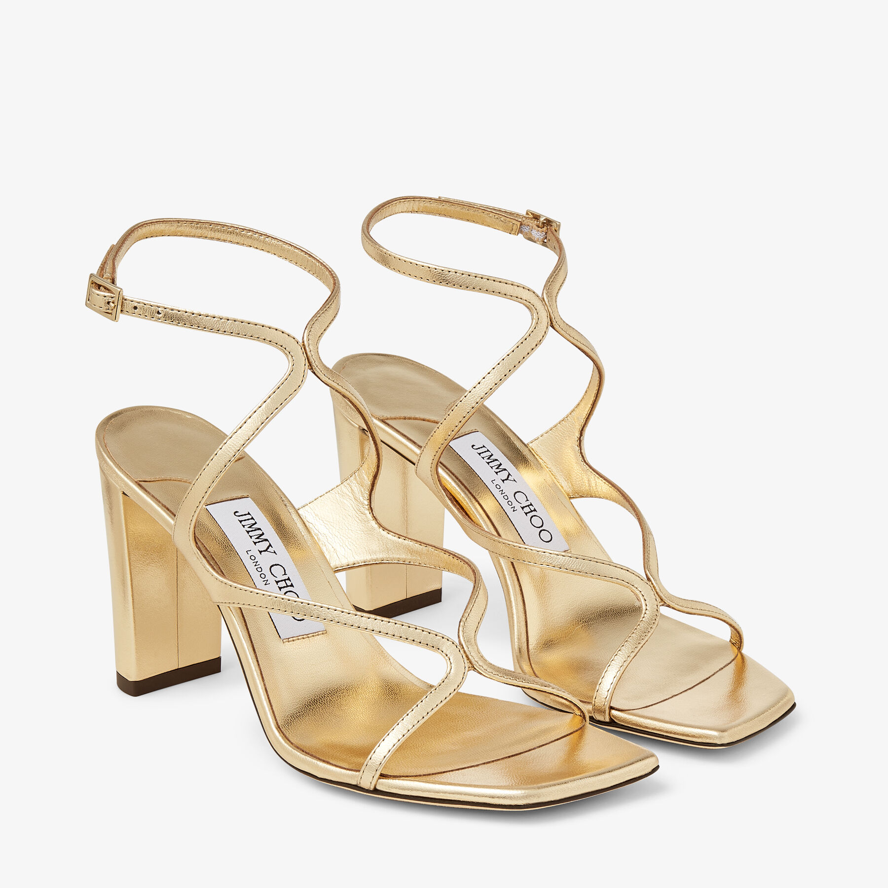 Azie 85 | Gold Metallic Nappa Leather Sandals | JIMMY CHOO