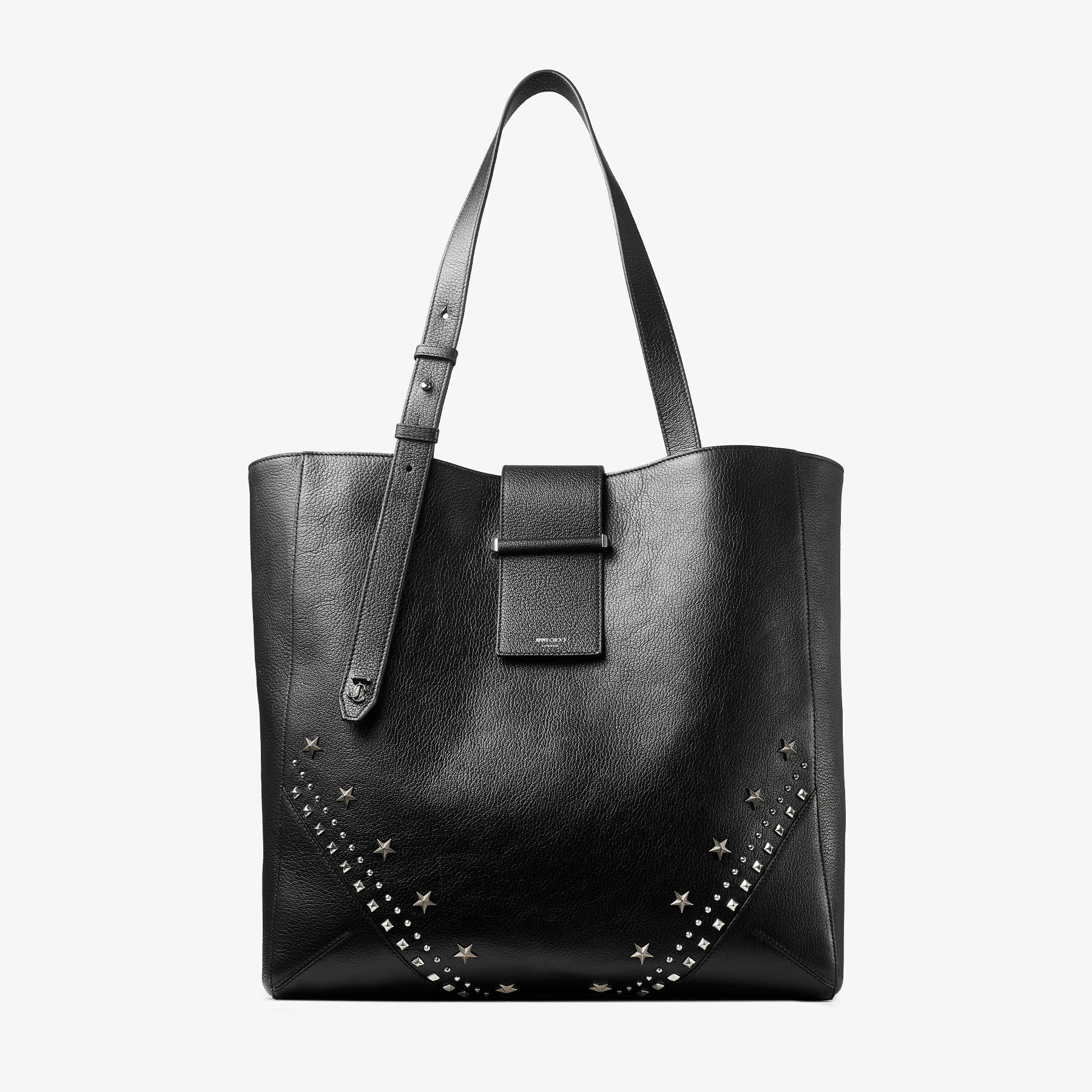Bar Vertical Tote Medium | Black Soft Grained Calf Skin Tote Bag with ...