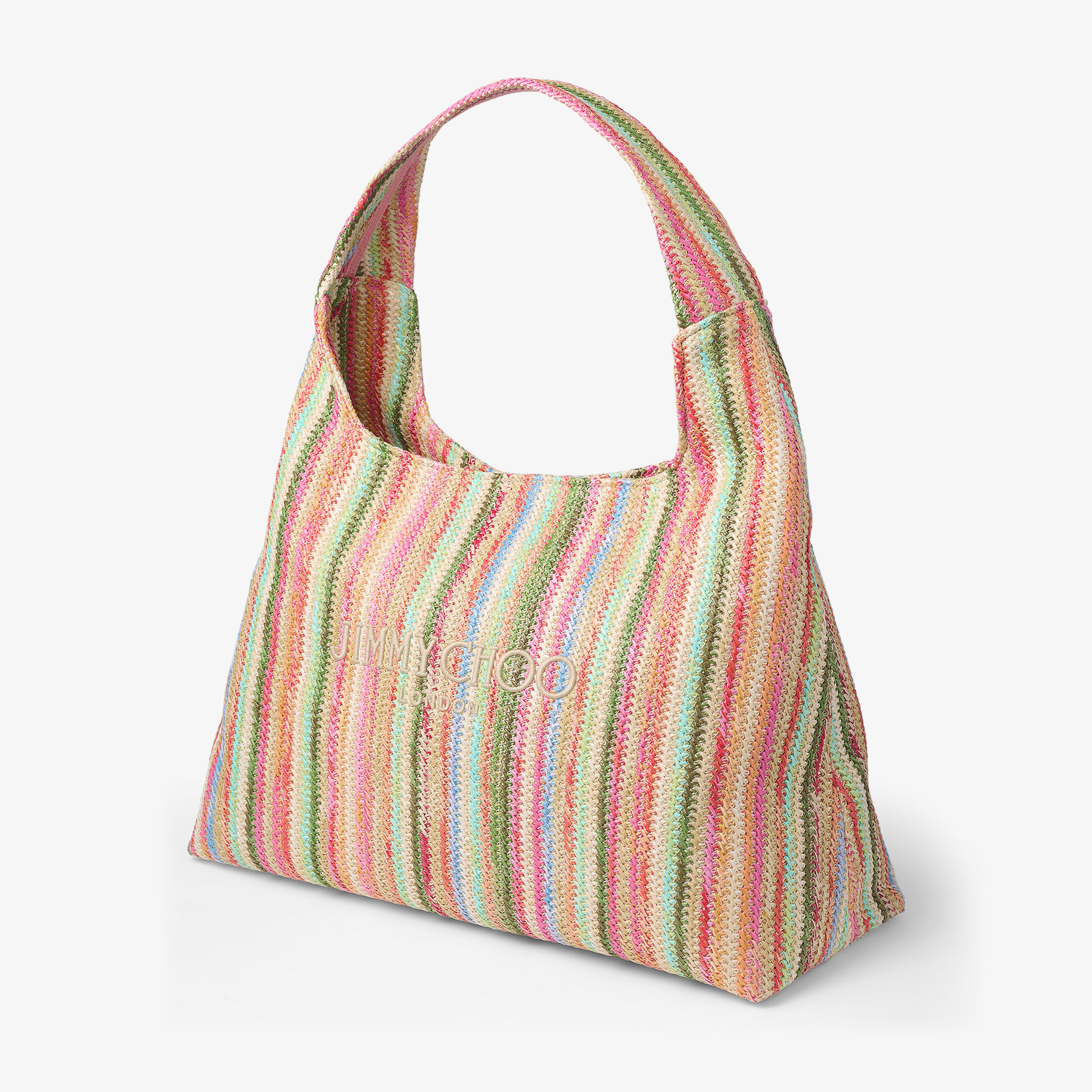 Beach Diamond Hobo L | Ecru Striped Raffia Shoulder Bag | JIMMY CHOO