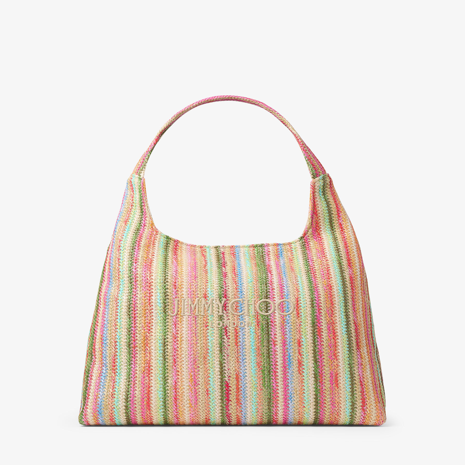 Beach Diamond Hobo L | Ecru Striped Raffia Shoulder Bag | JIMMY CHOO