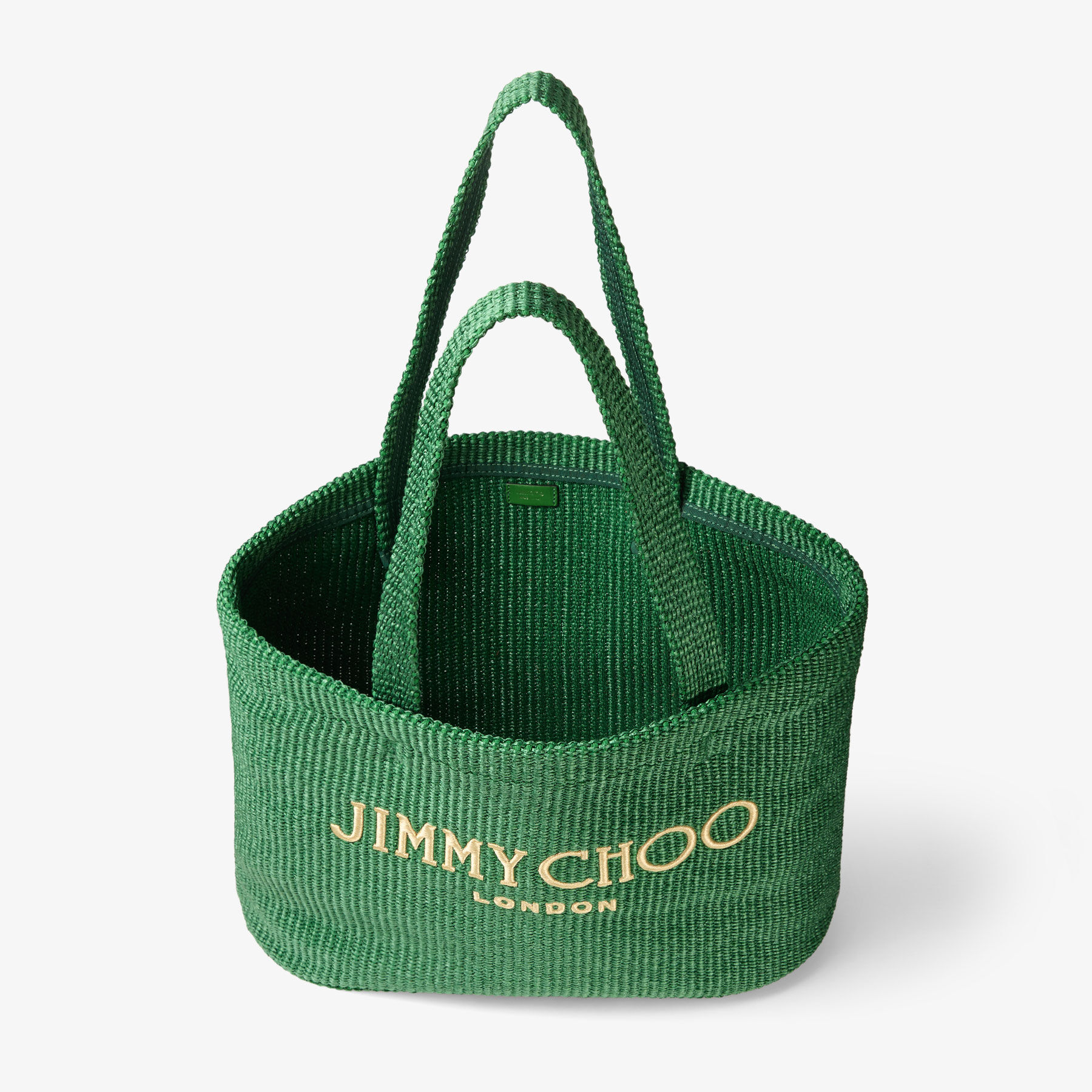 Beach Tote East-West | Green Raffia Embroidered Tote Bag | JIMMY CHOO