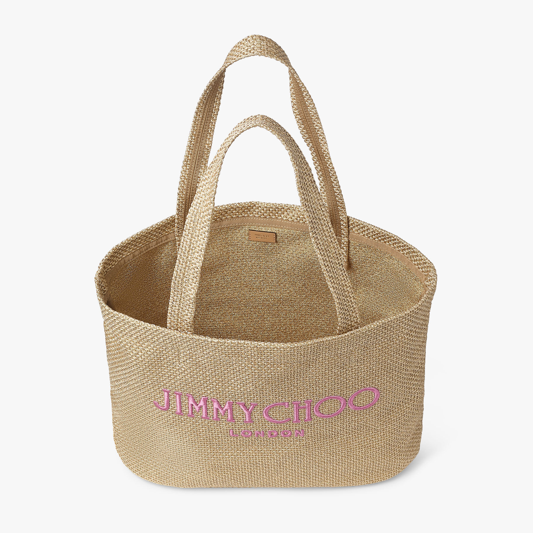 Beach Tote East-West | Gold Metallic Raffia Tote Bag | JIMMY CHOO
