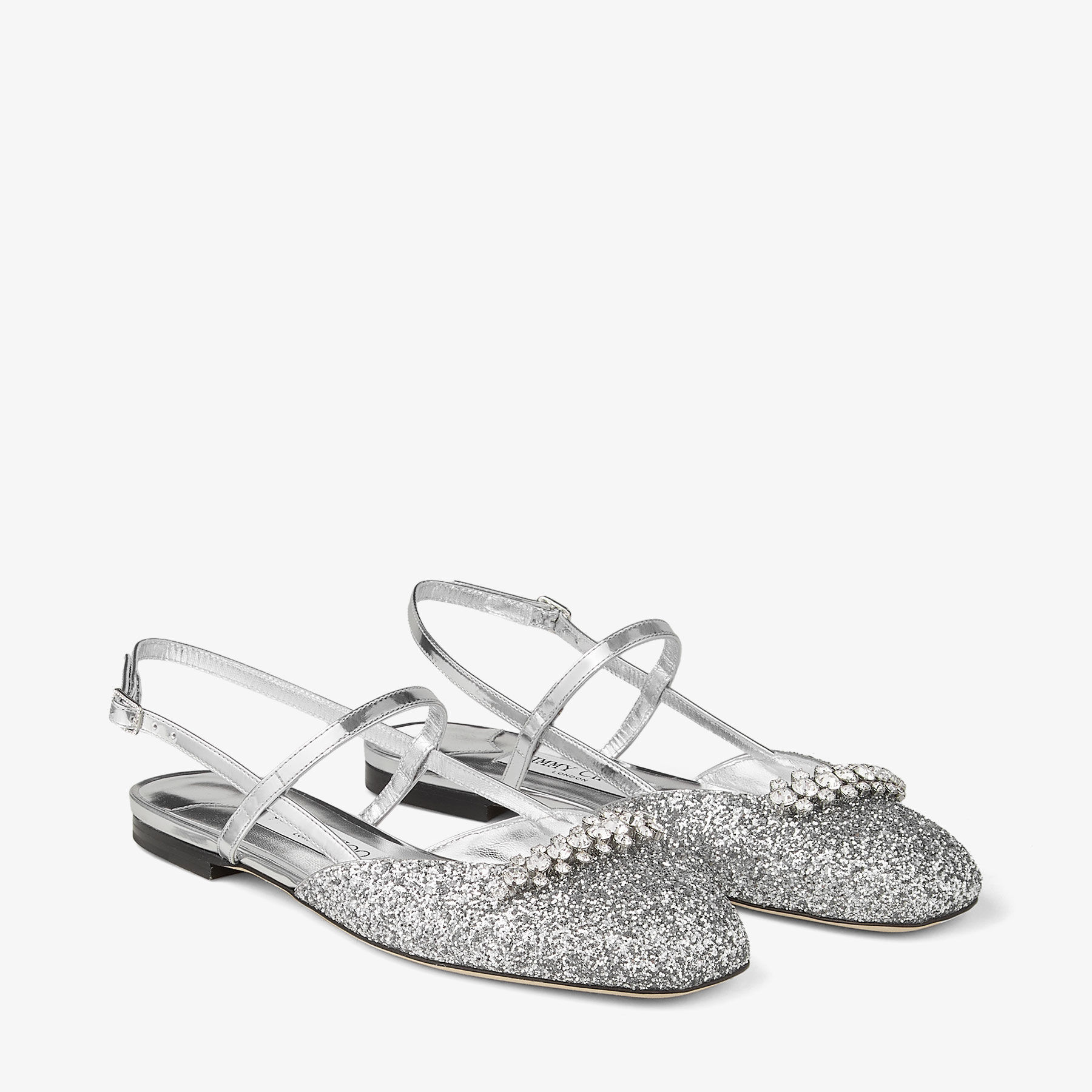 Belinda Sling Back Flat | Silver Powder Glitter Fabric and Liquid Metal ...