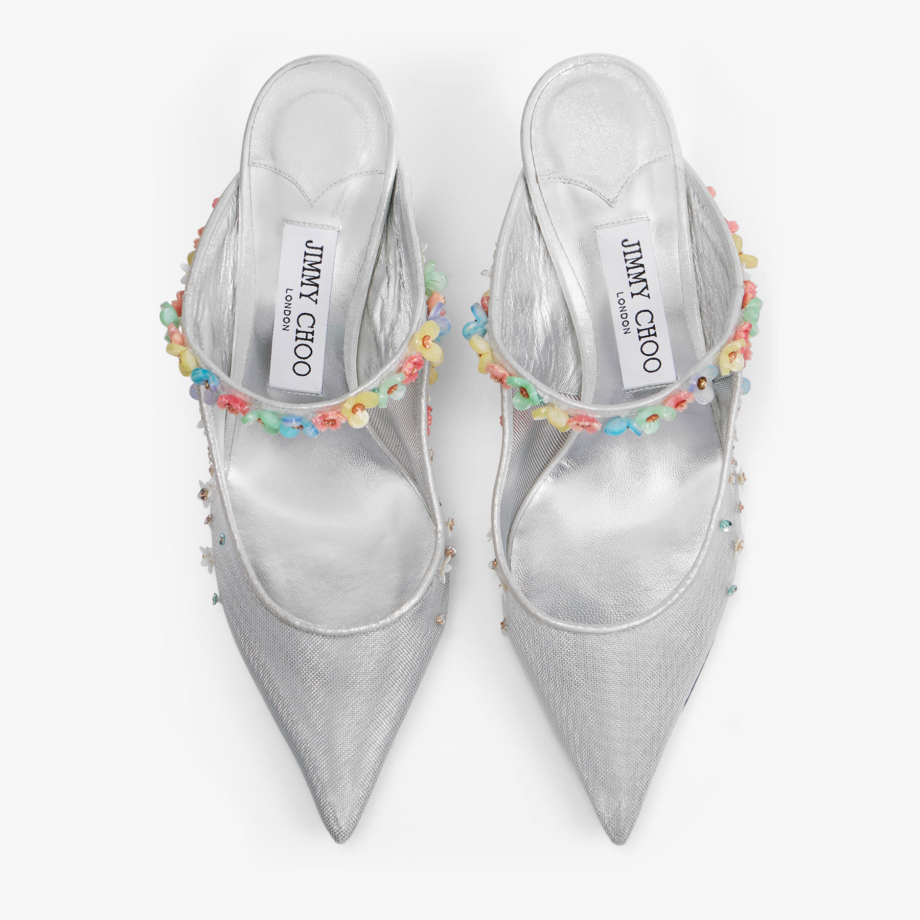 Bing Daisy 65 |Silver Metallic Mesh Mule with Daisy Embroidery | JIMMY CHOO