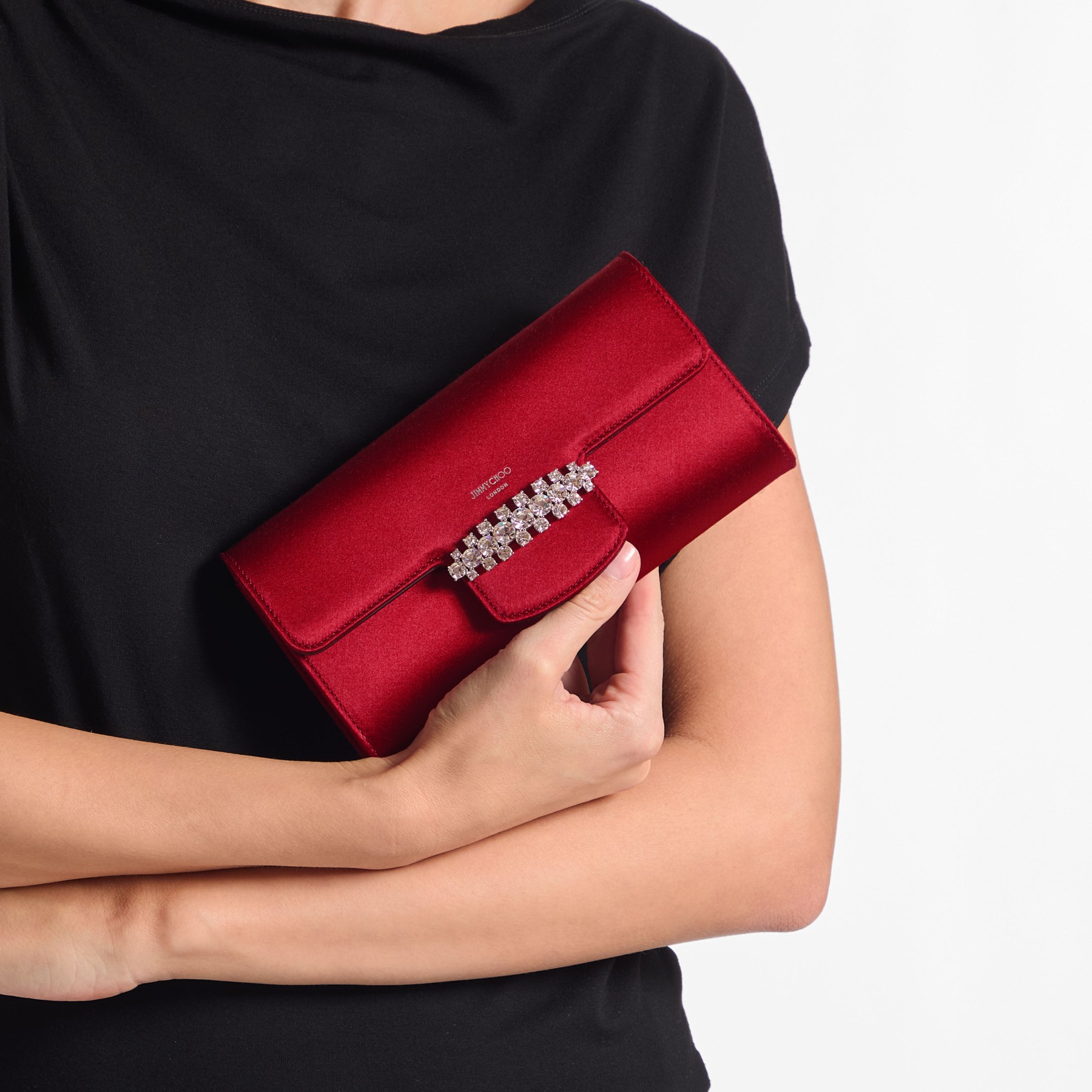 Bing Wallet With Chain | Ruby Red Satin Wallet with Crystal Piece ...