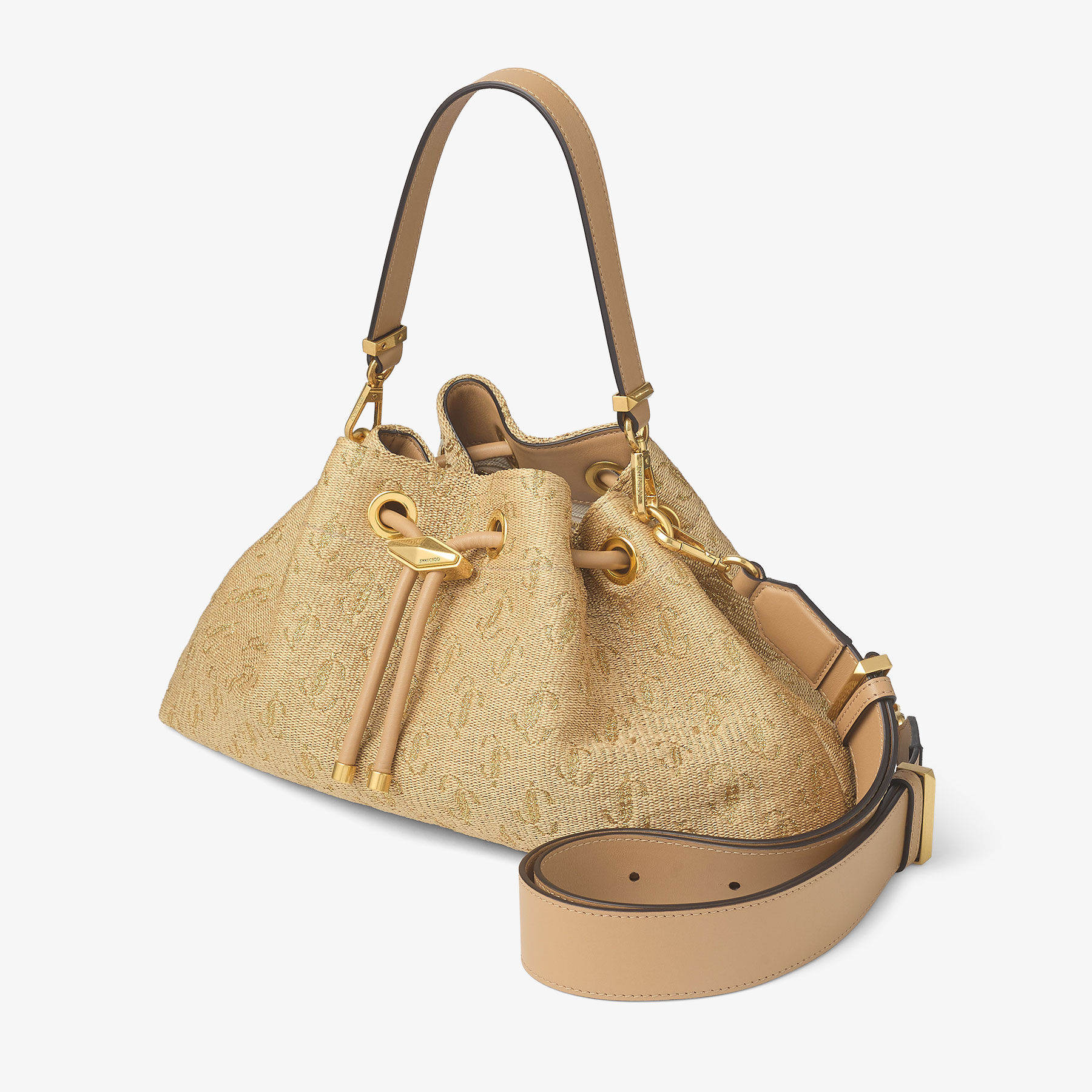 Cinch M | Natural Raffia Monogram Bag | JIMMY CHOO