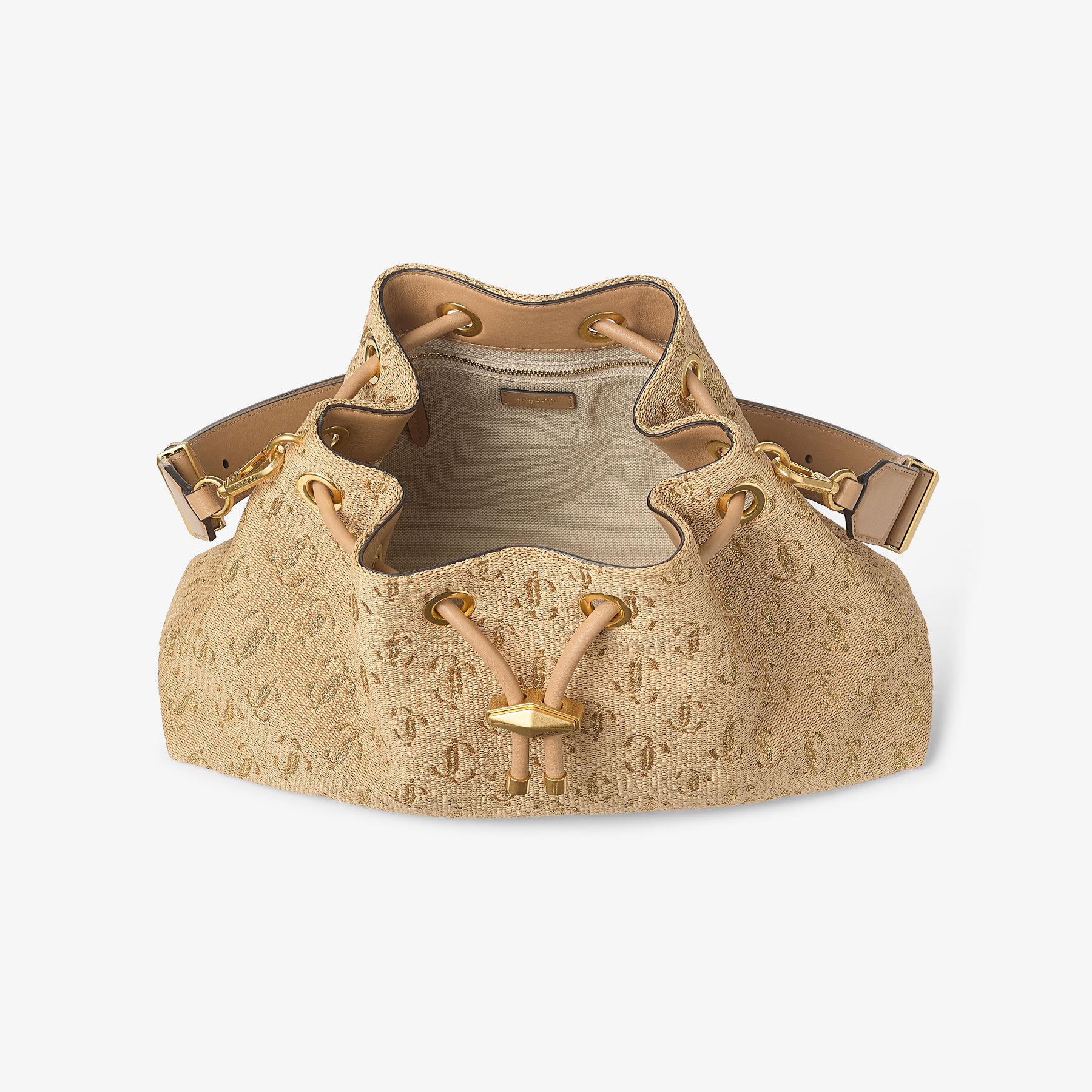 Cinch M | Natural Raffia Monogram Bag | JIMMY CHOO