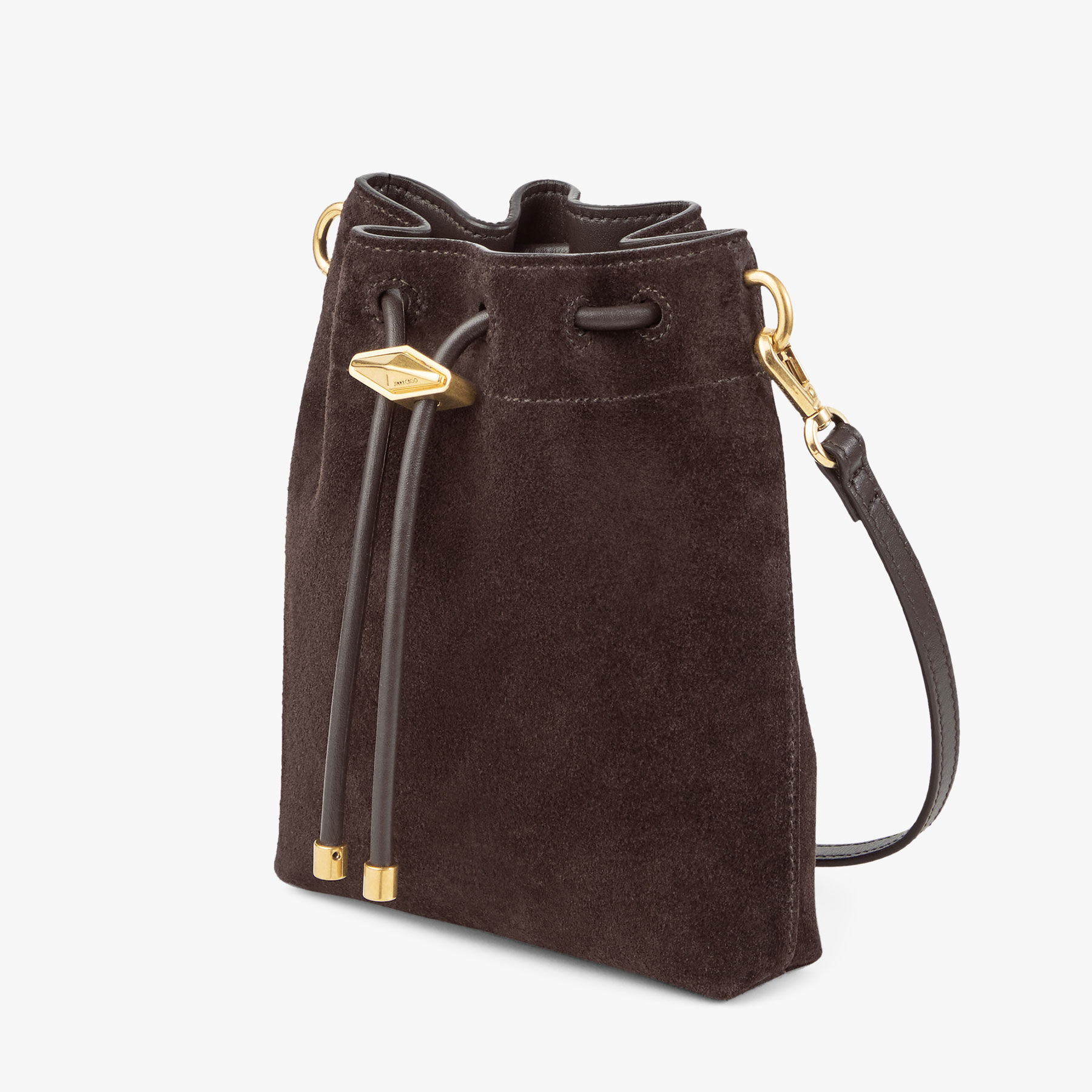 Cinch North-South Mini | Coffee Suede Mini Bag | JIMMY CHOO