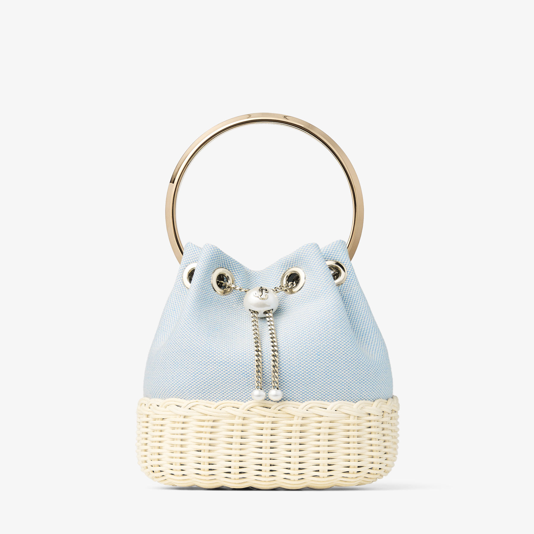 Bon Bon | Riviera Blue Mix Flecked Canvas and Wicker Bucket Bag | JIMMY ...