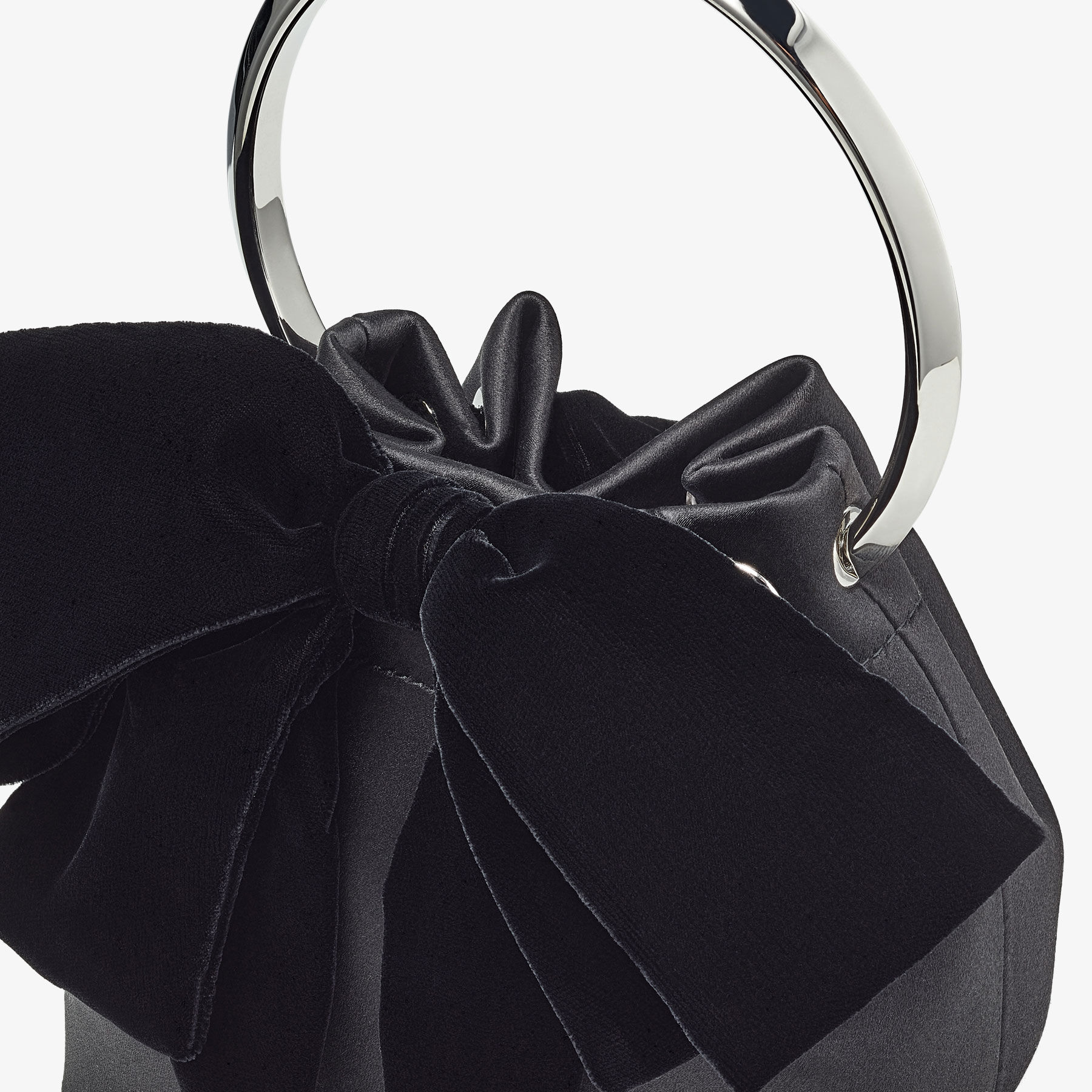 BON BON | Black Satin Bucket Bag with Velvet Bow | New Collection ...