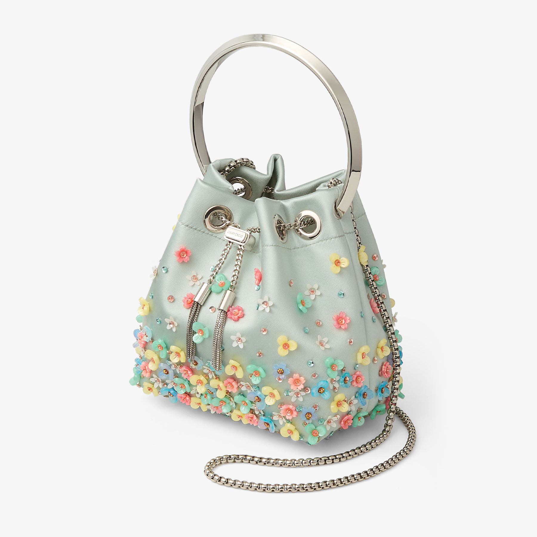 Bon Bon | Light Verde Satin Bag With Degrade Daisie | JIMMY CHOO