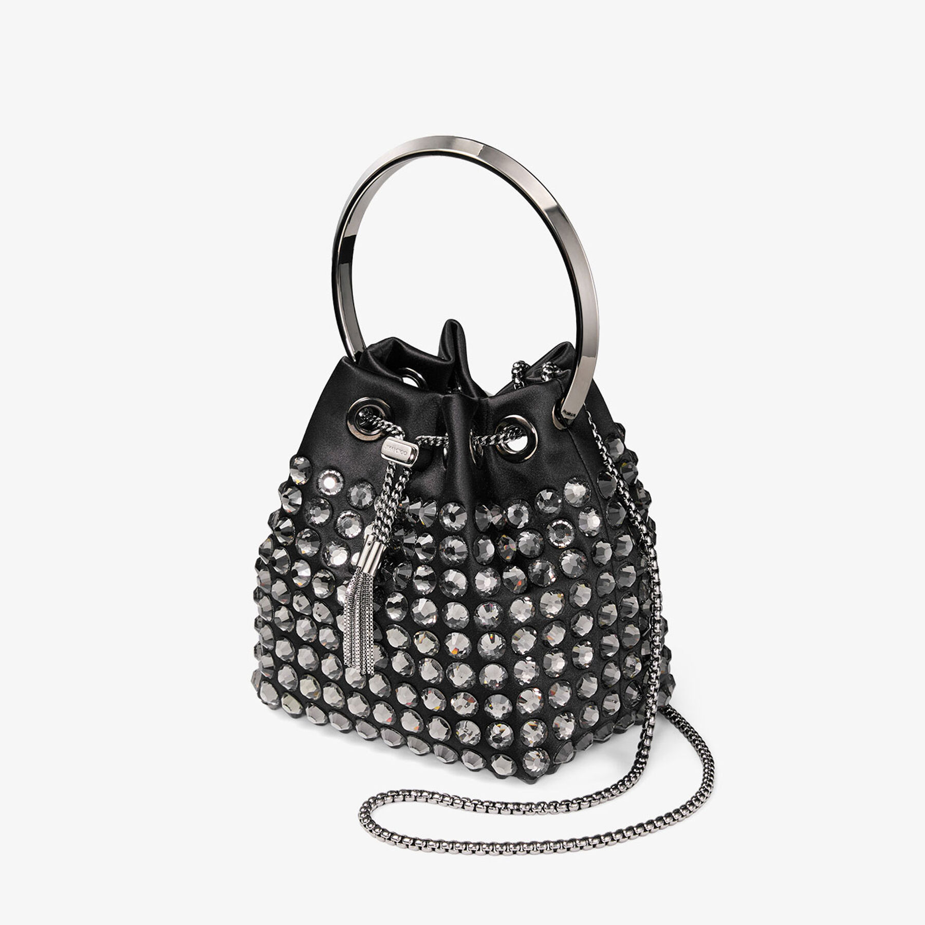 Bon Bon | Black Satin Crystal Bag | JIMMY CHOO