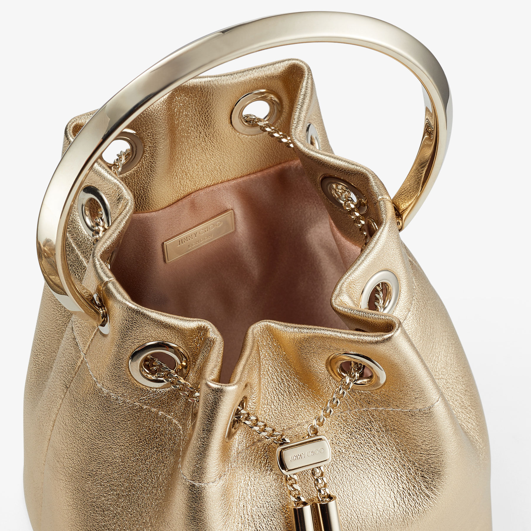 BON BON | Gold Metallic Nappa Bag with Metal Handle | JIMMY CHOO