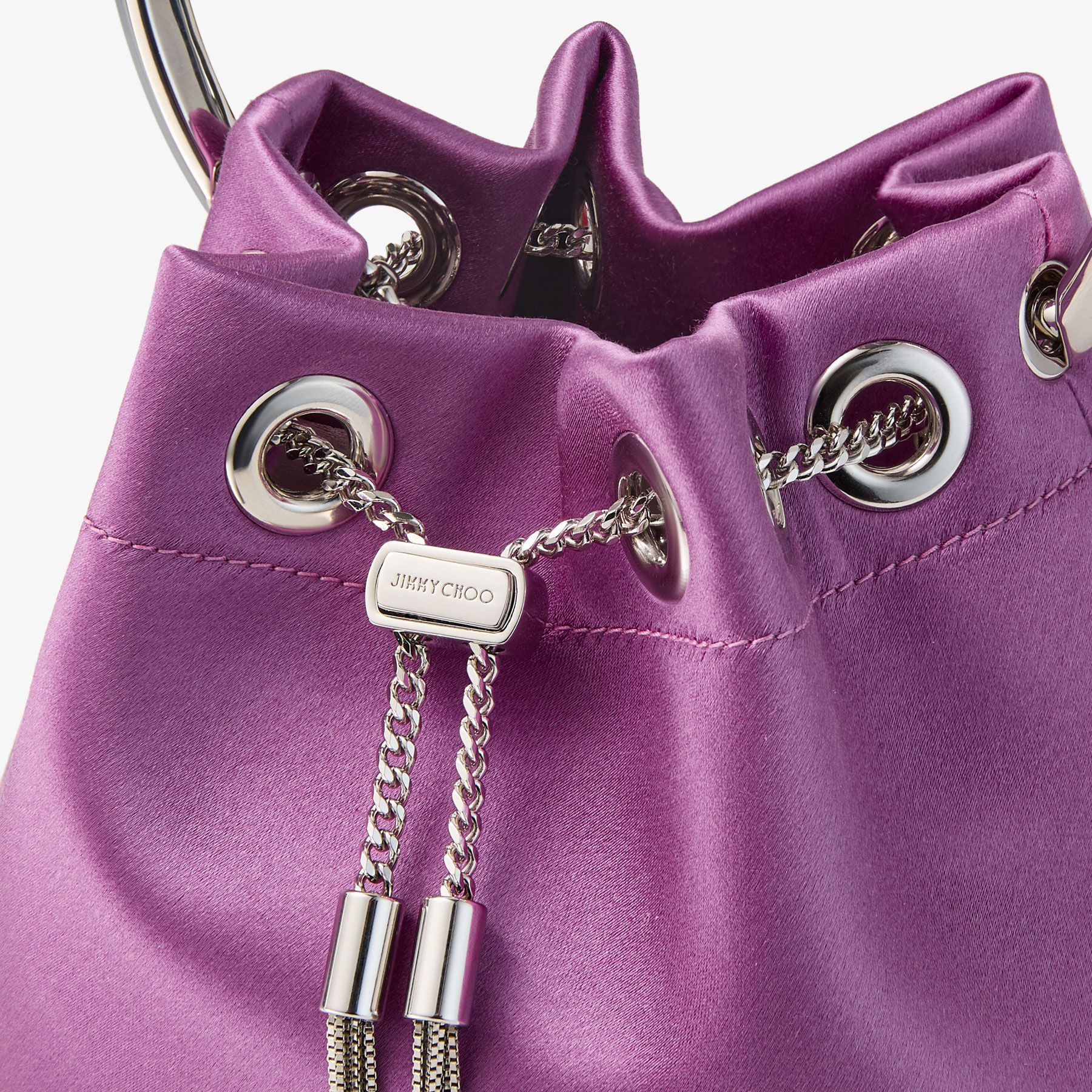 Bon Bon | Violet Orchid Satin Handbag with Metal Bracelet | JIMMY CHOO