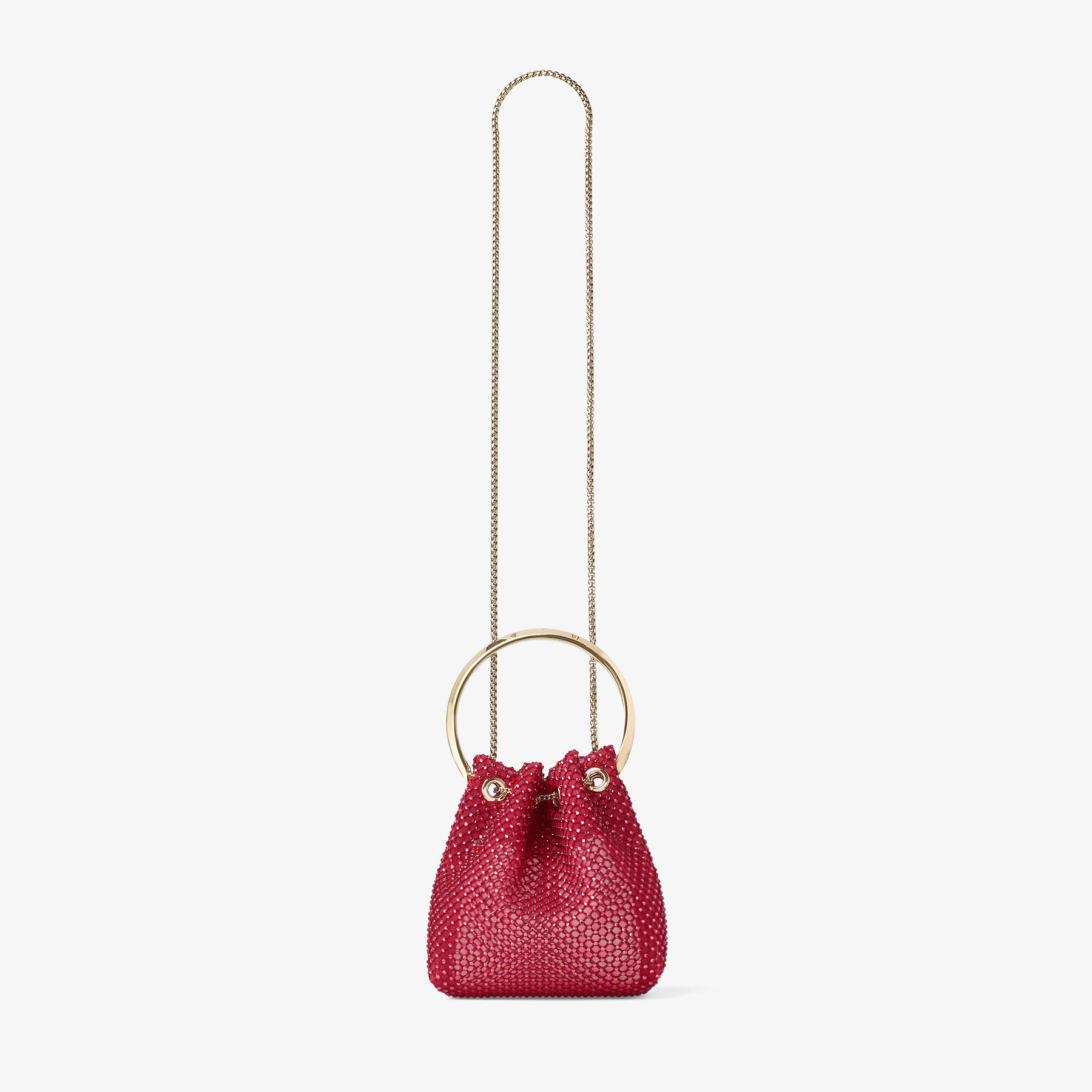 Bon Bon | Red Crystal Mesh Satin Handbag | JIMMY CHOO