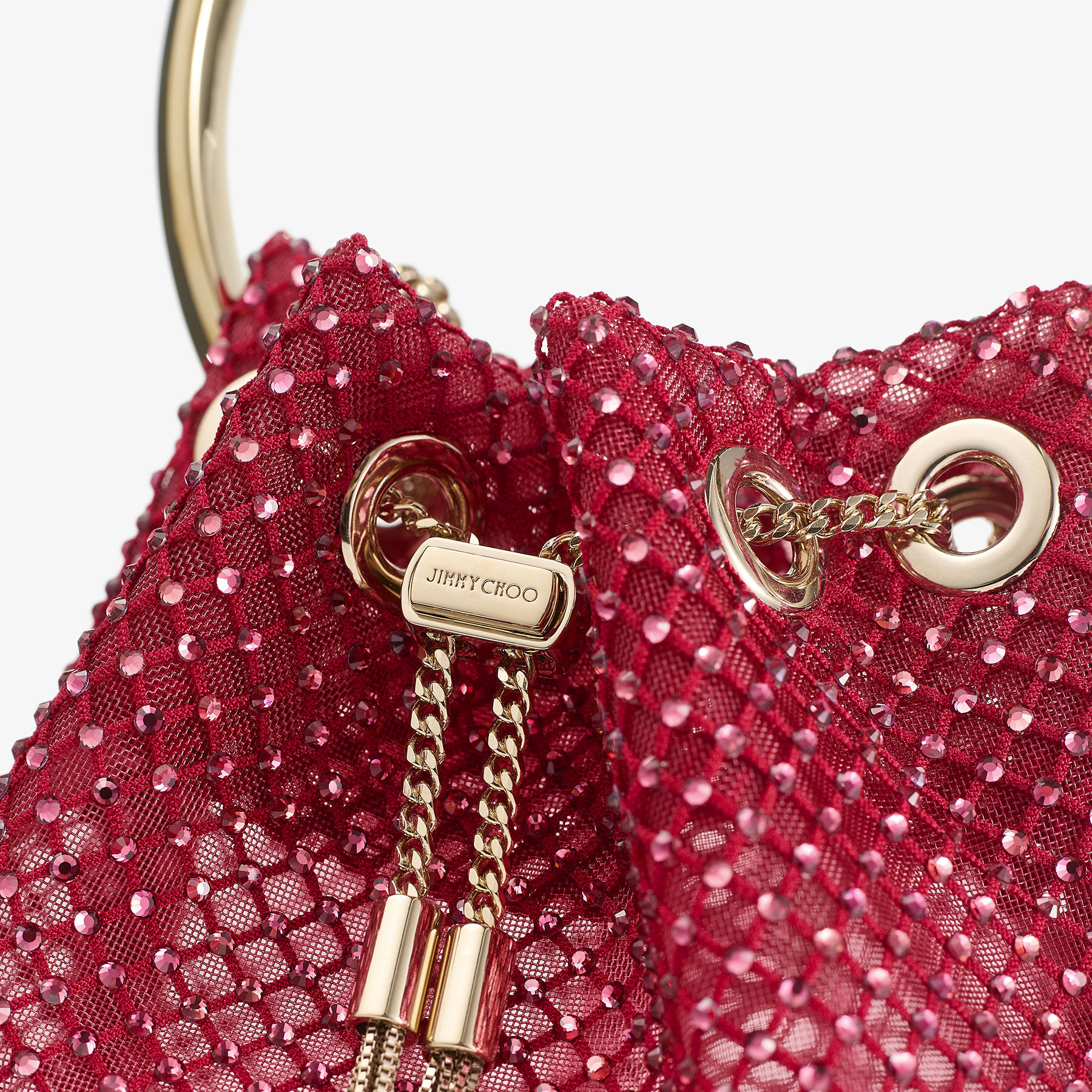Bon Bon | Red Crystal Mesh Satin Handbag | JIMMY CHOO
