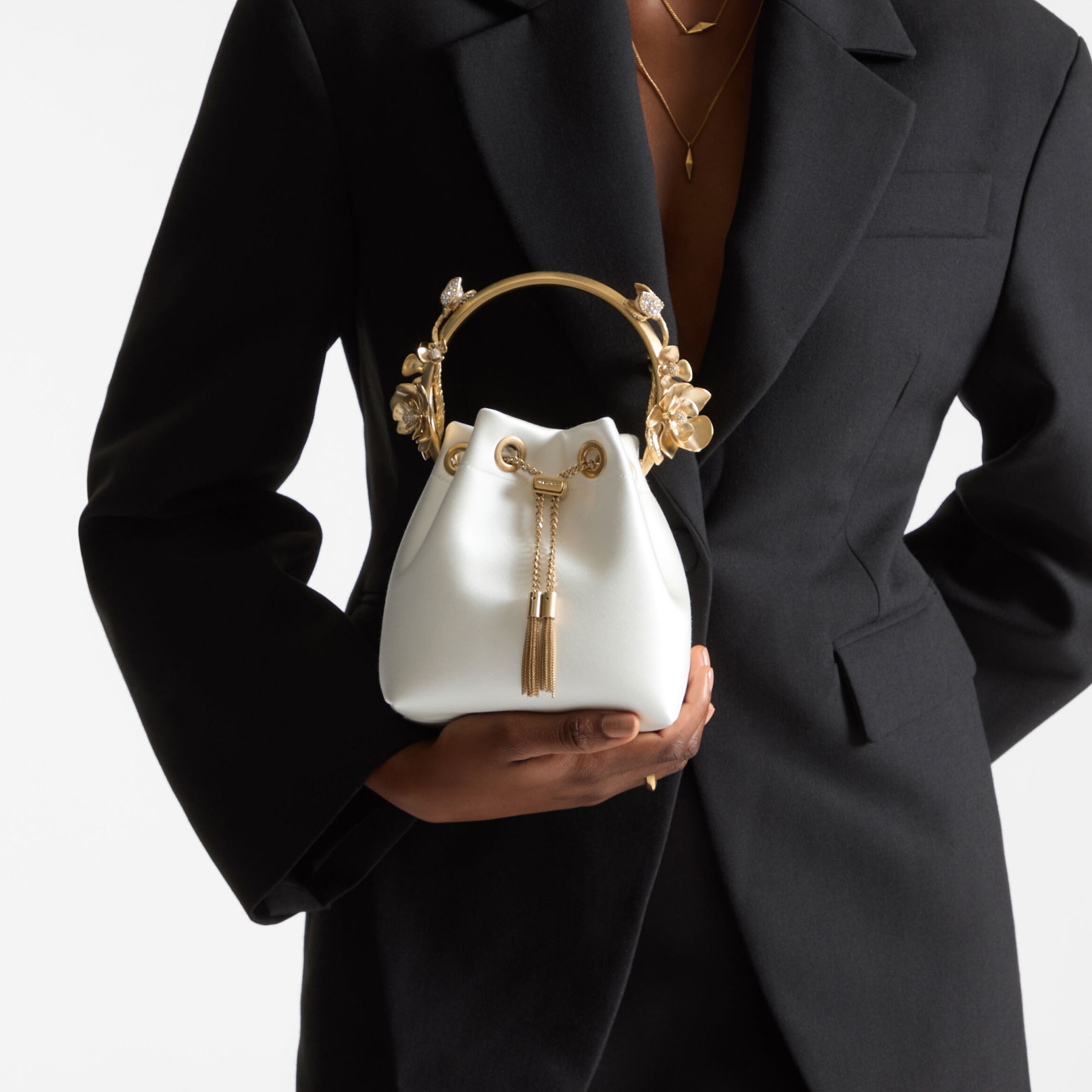 Bon Bon | Ivory Satin Flower Bag | JIMMY CHOO