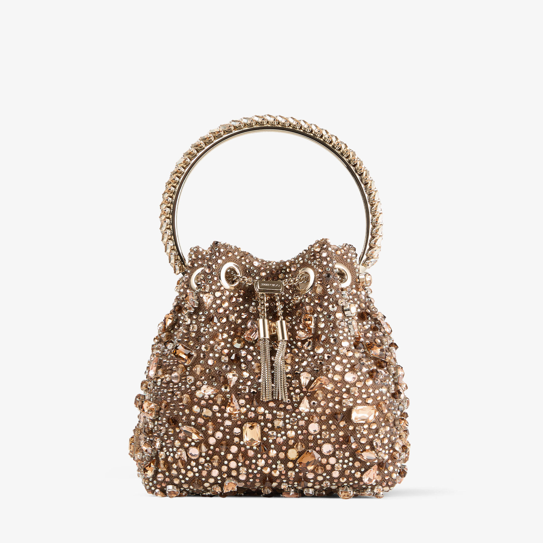 Bon Bon | Tan Metallic Crystal Mesh Handbag with Crystal Handle | JIMMY ...