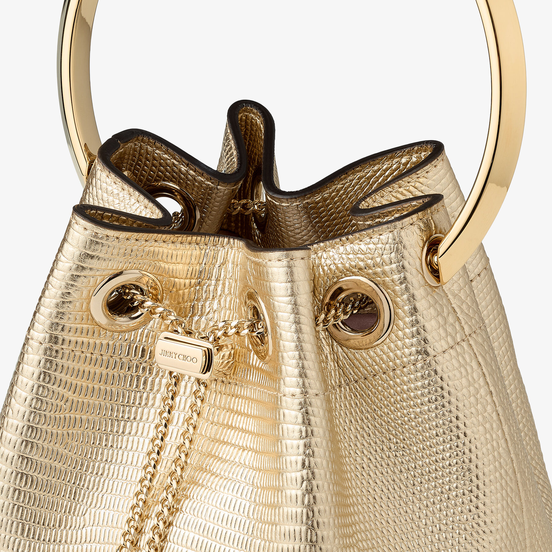 Bon Bon | Gold Lizard Printed Leather Bag | JIMMY CHOO