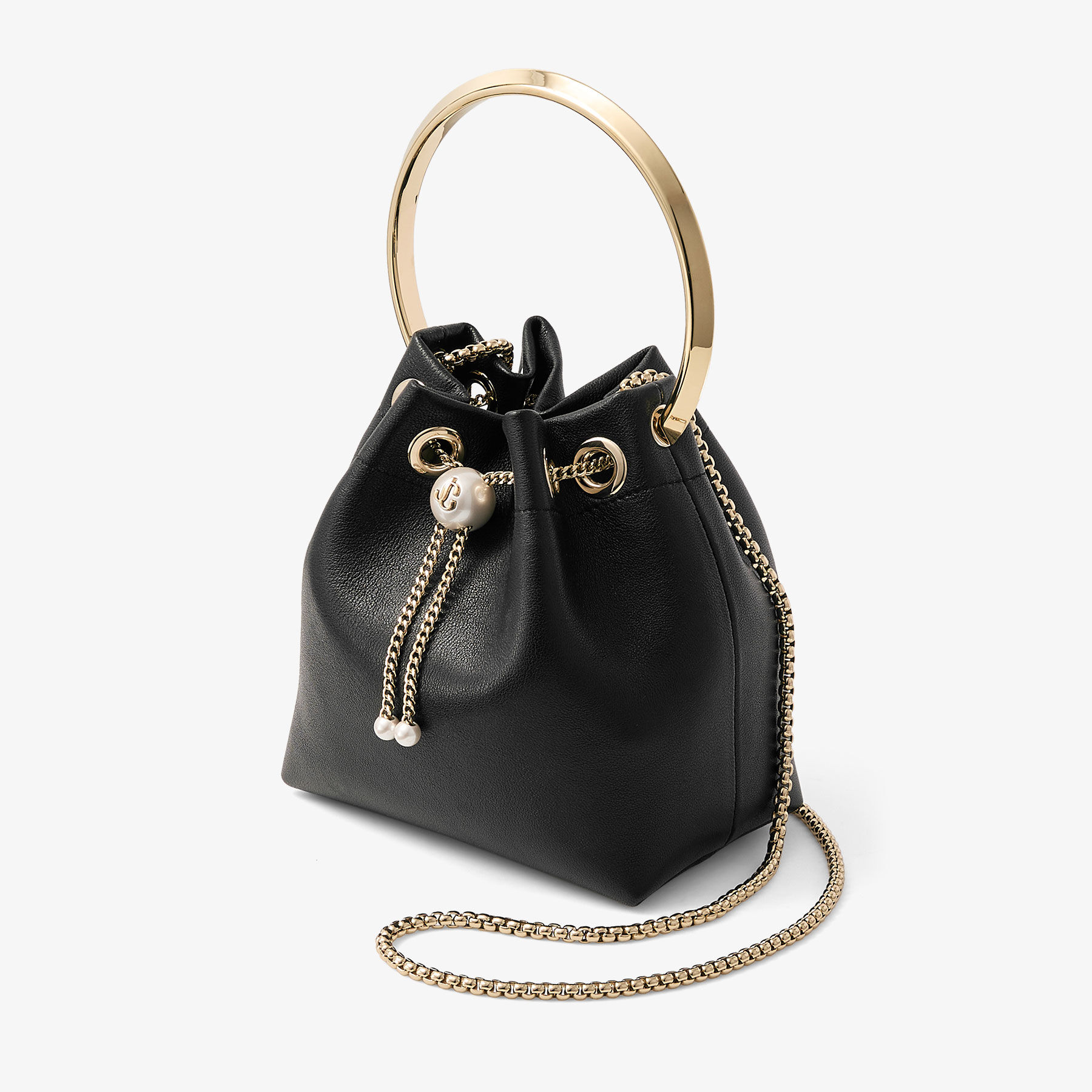 Bon Bon | Biker Leather Black Bag With Pearl Closure | JIMMY CHOO