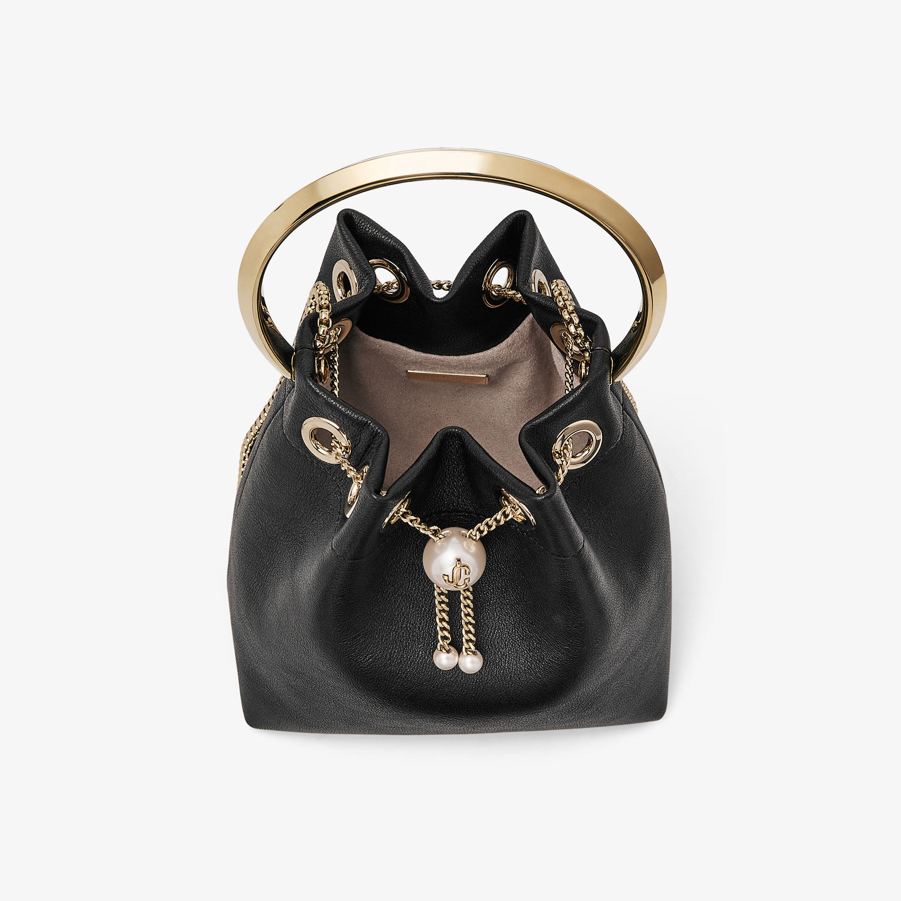 Bon Bon | Biker Leather Black Bag With Pearl Closure | JIMMY CHOO