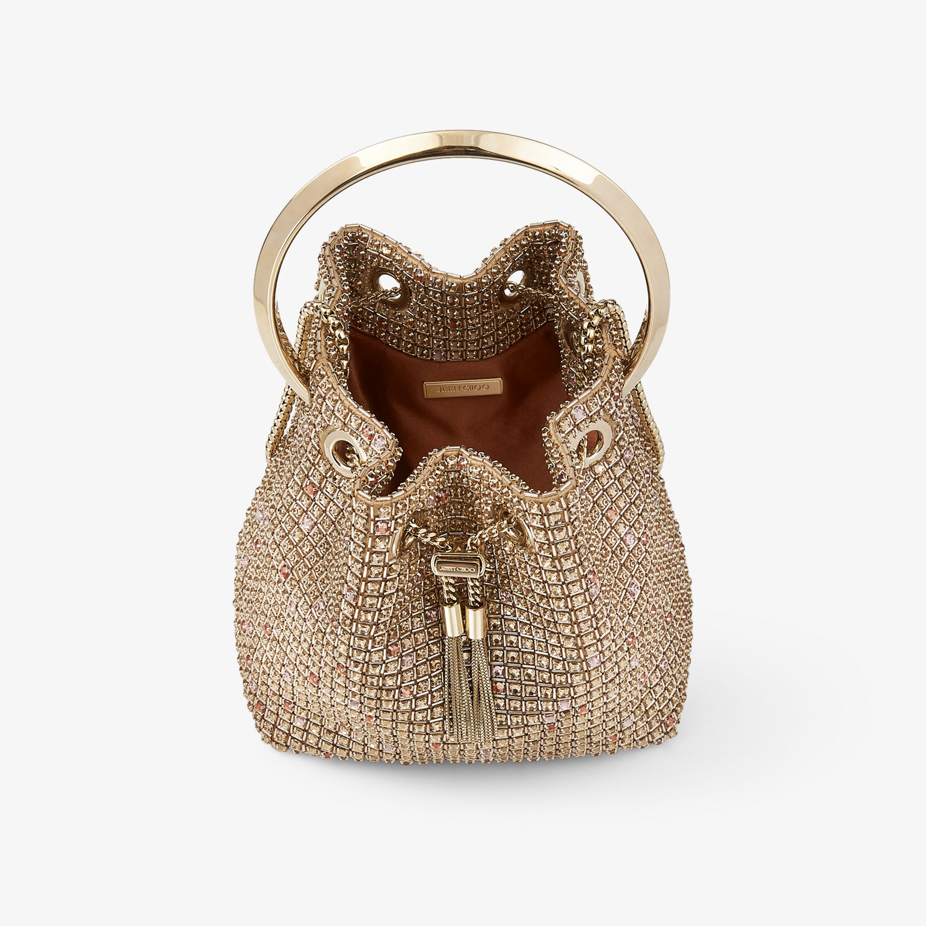 Bon Bon | Gold Crystal Embroidered Satin Mini Bag | Jimmy Choo