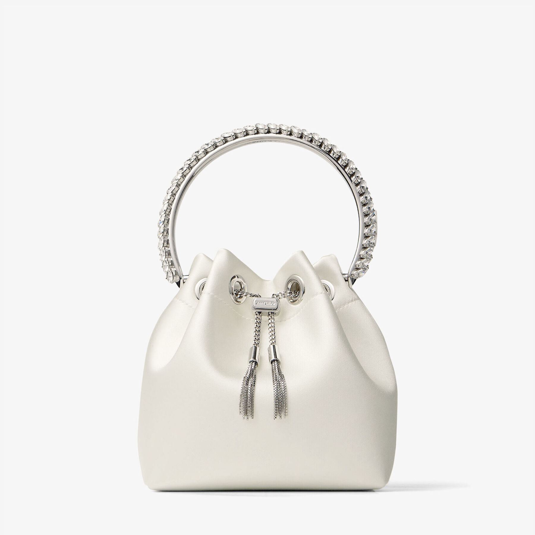 Bon Bon | Ivory Satin Bag with Crystal Handle | JIMMY CHOO