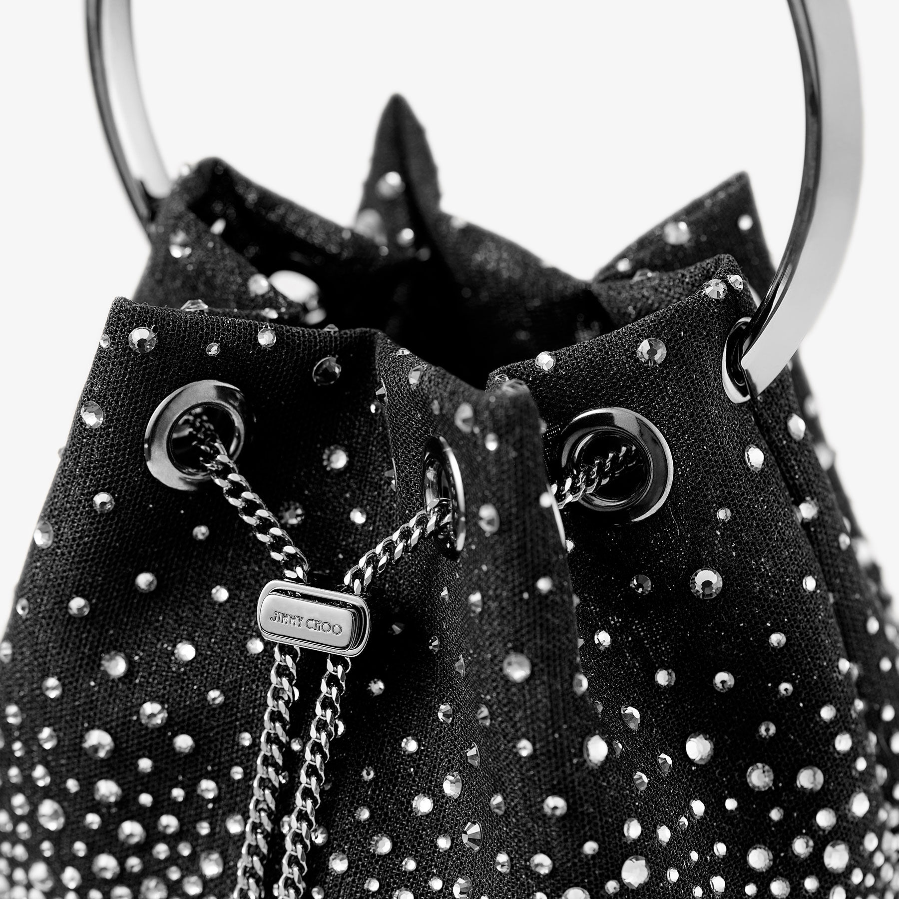 Bon Bon | Black Crystal Mesh Bag | JIMMY CHOO