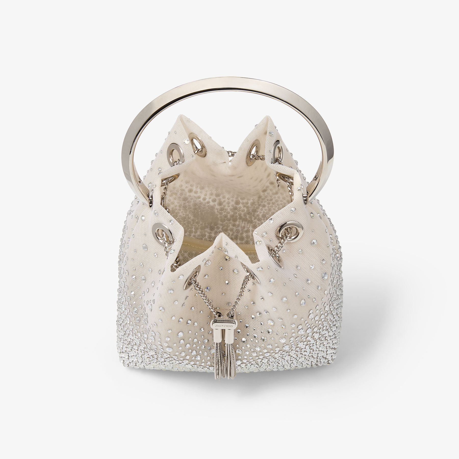 Bon Bon | White Crystal Mesh Handbag | New Collection | JIMMY CHOO