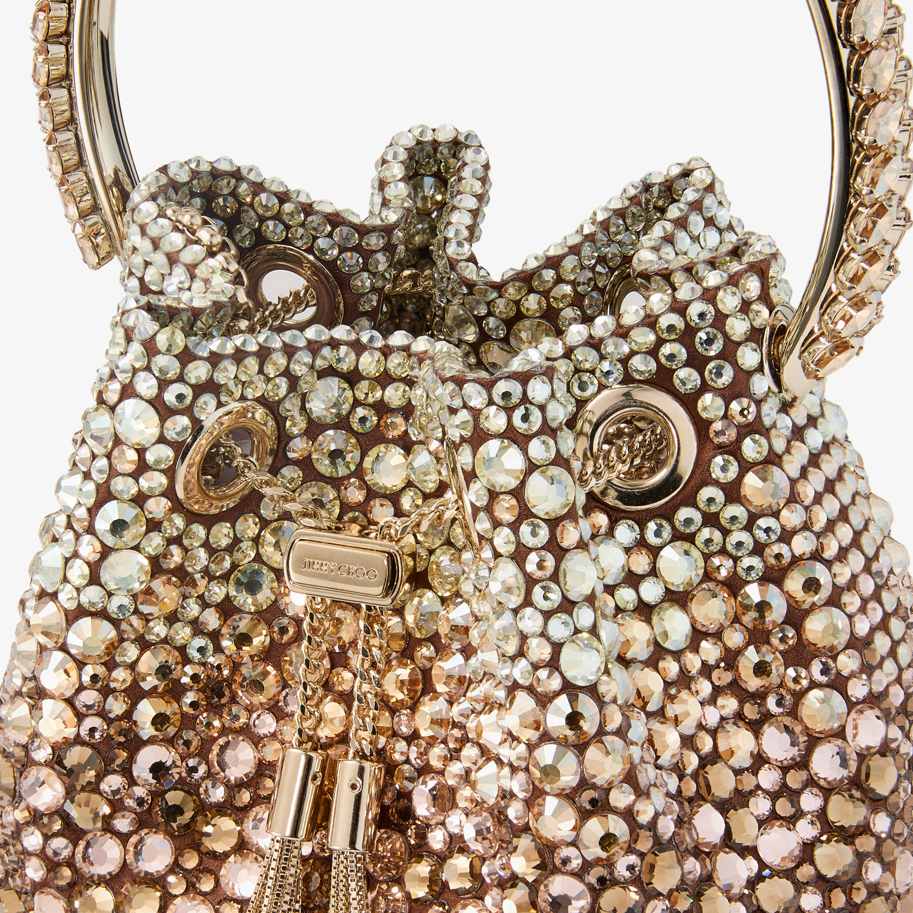 Bon Bon | Bronze Satin Handbag with Degrade Crystals | JIMMY CHOO