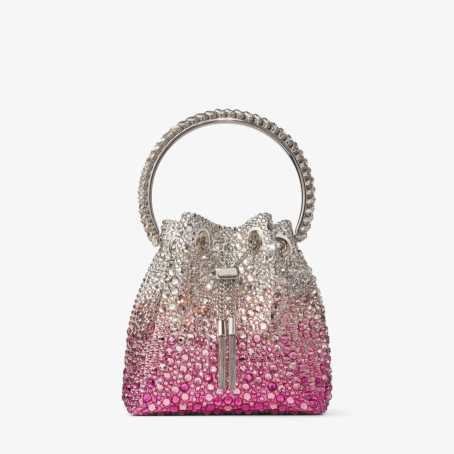 BON BON | Candy Pink and Silver Satin Bag with Crystals | JIMMY CHOO