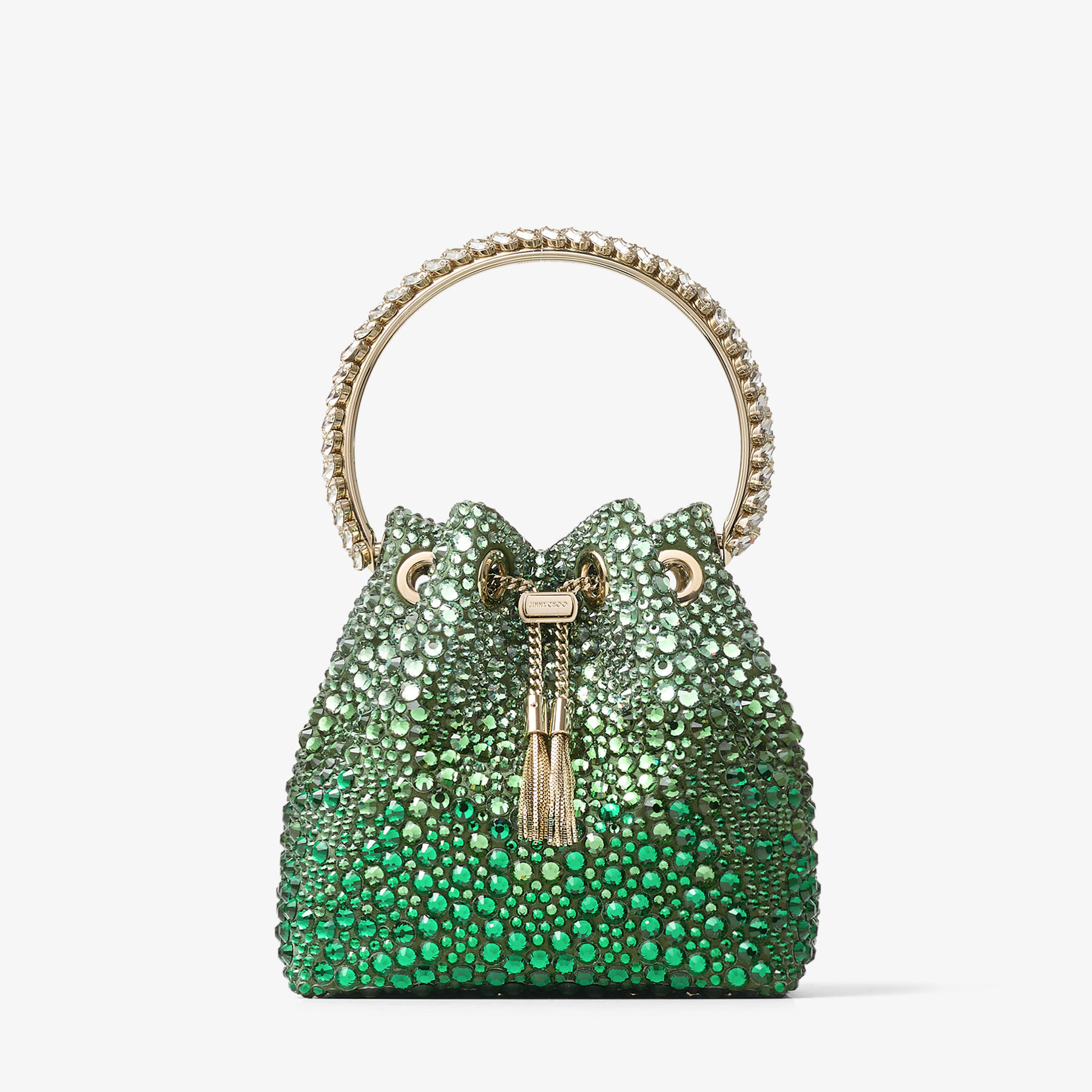 Bon Bon | British Green and Emerald Satin Bag with Crystals | JIMMY CHOO NZ