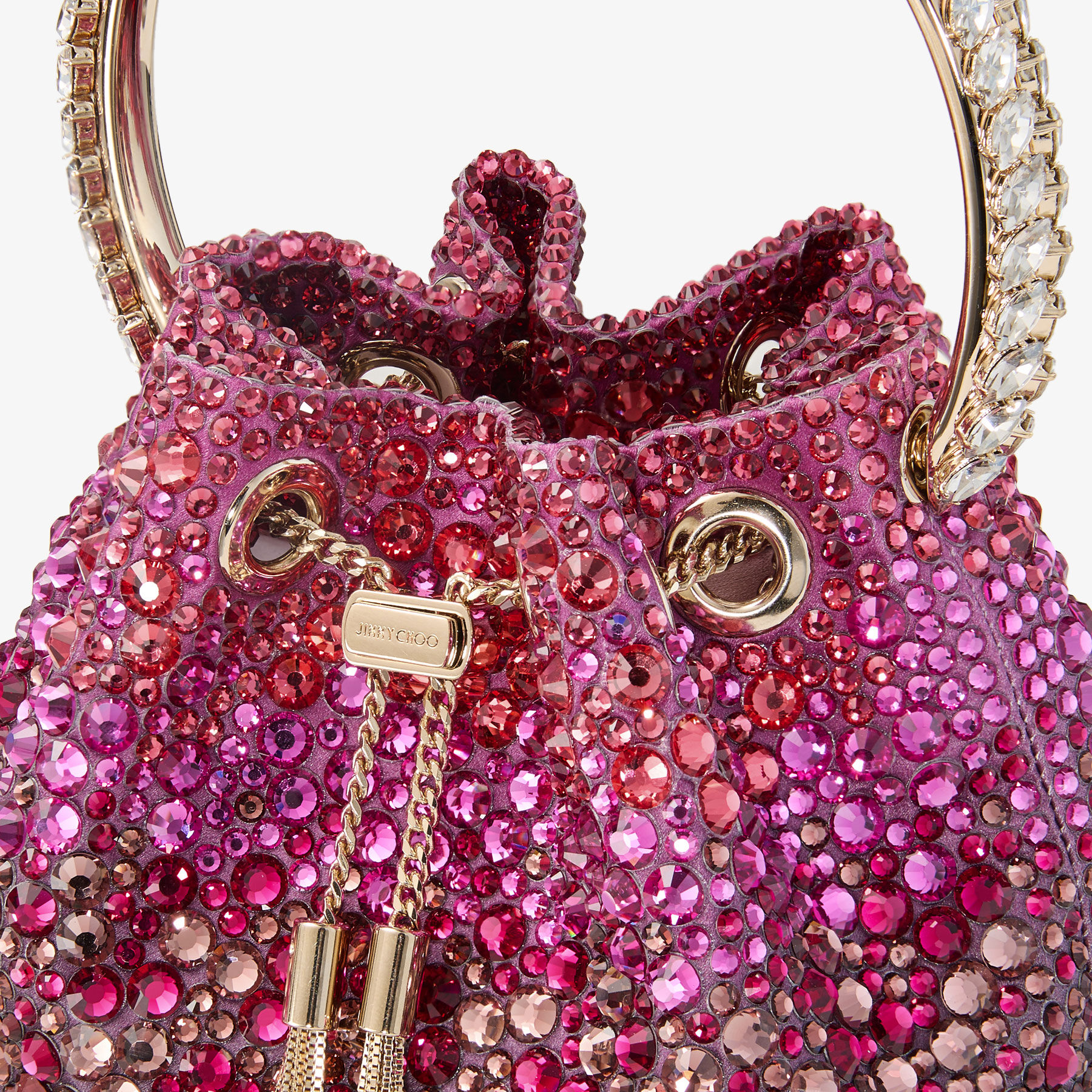 Bon Bon | Borsa in raso winter bloom e viola orchidea con cristalli ...