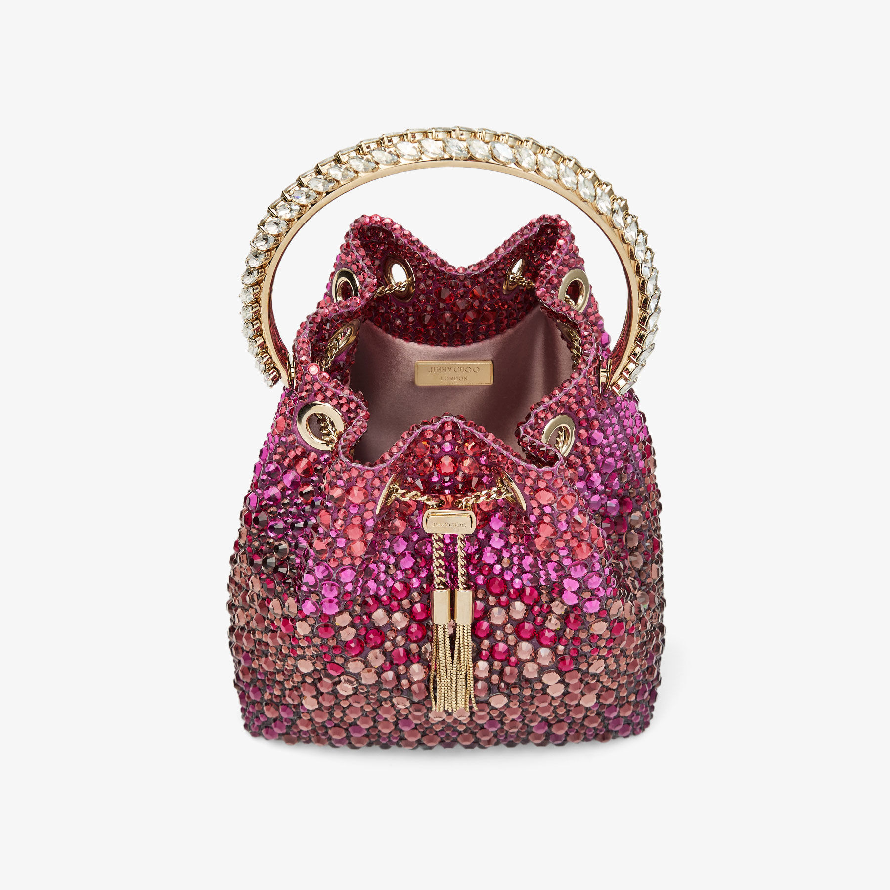 Bon Bon | Borsa in raso winter bloom e viola orchidea con cristalli ...