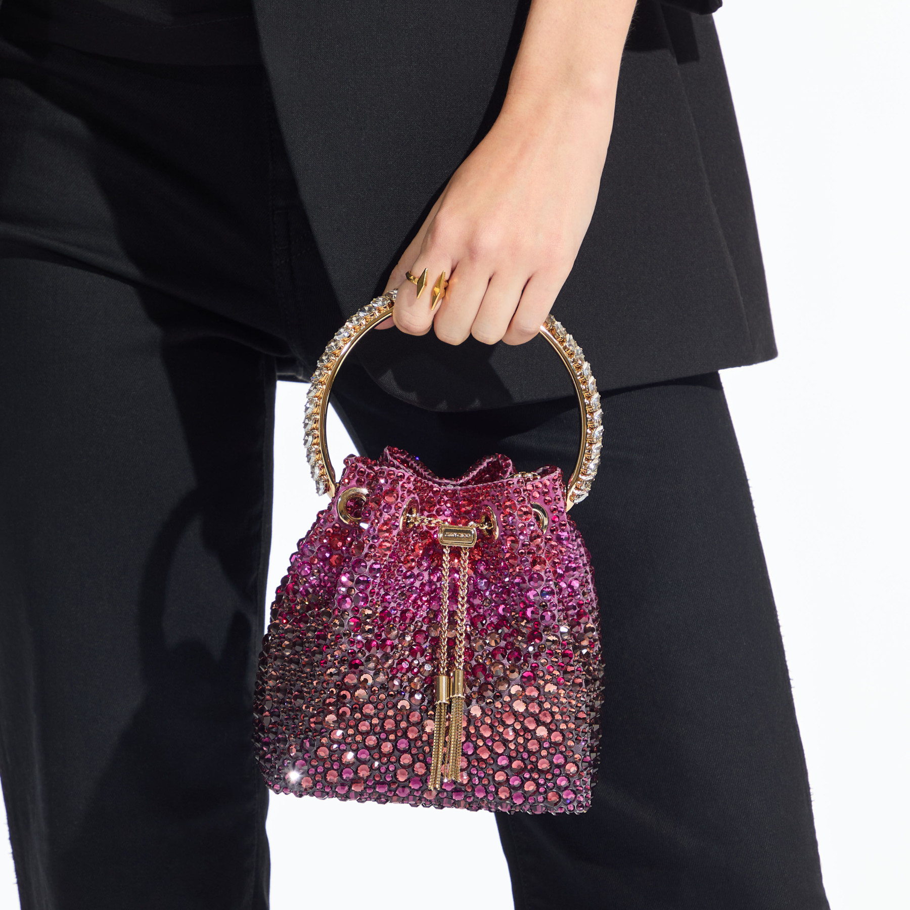 Bon Bon | Borsa in raso winter bloom e viola orchidea con cristalli ...