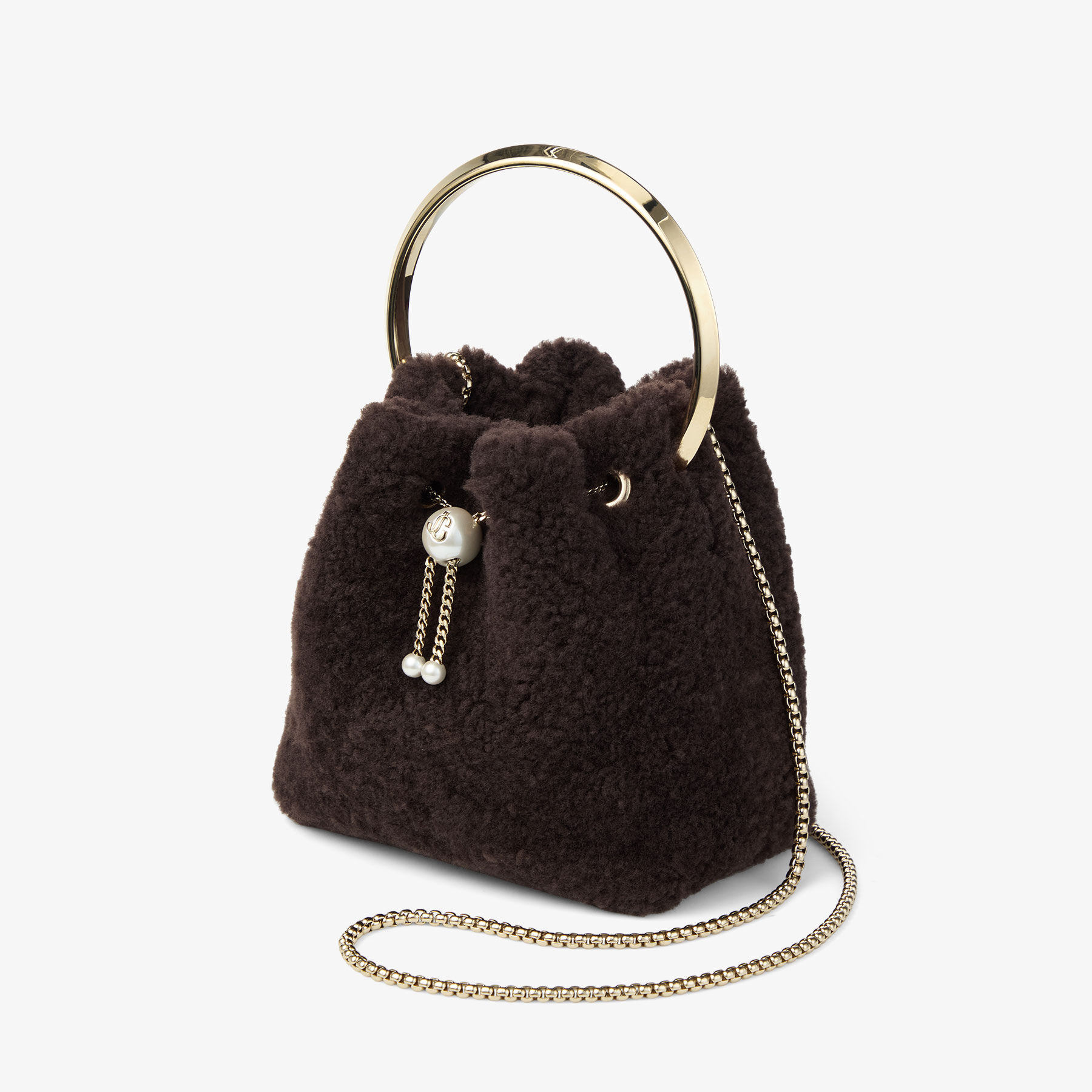 Bon Bon | Chocolate Bucket Bag with Metal Handle | JIMMY CHOO