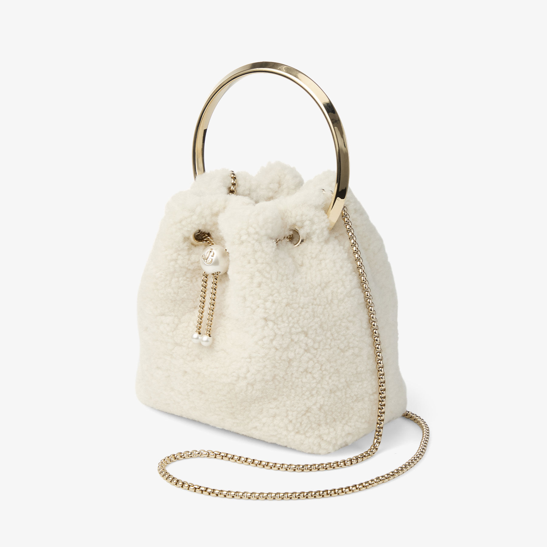 Bon Bon | Natural Bucket Bag with Metal Handle | JIMMY CHOO
