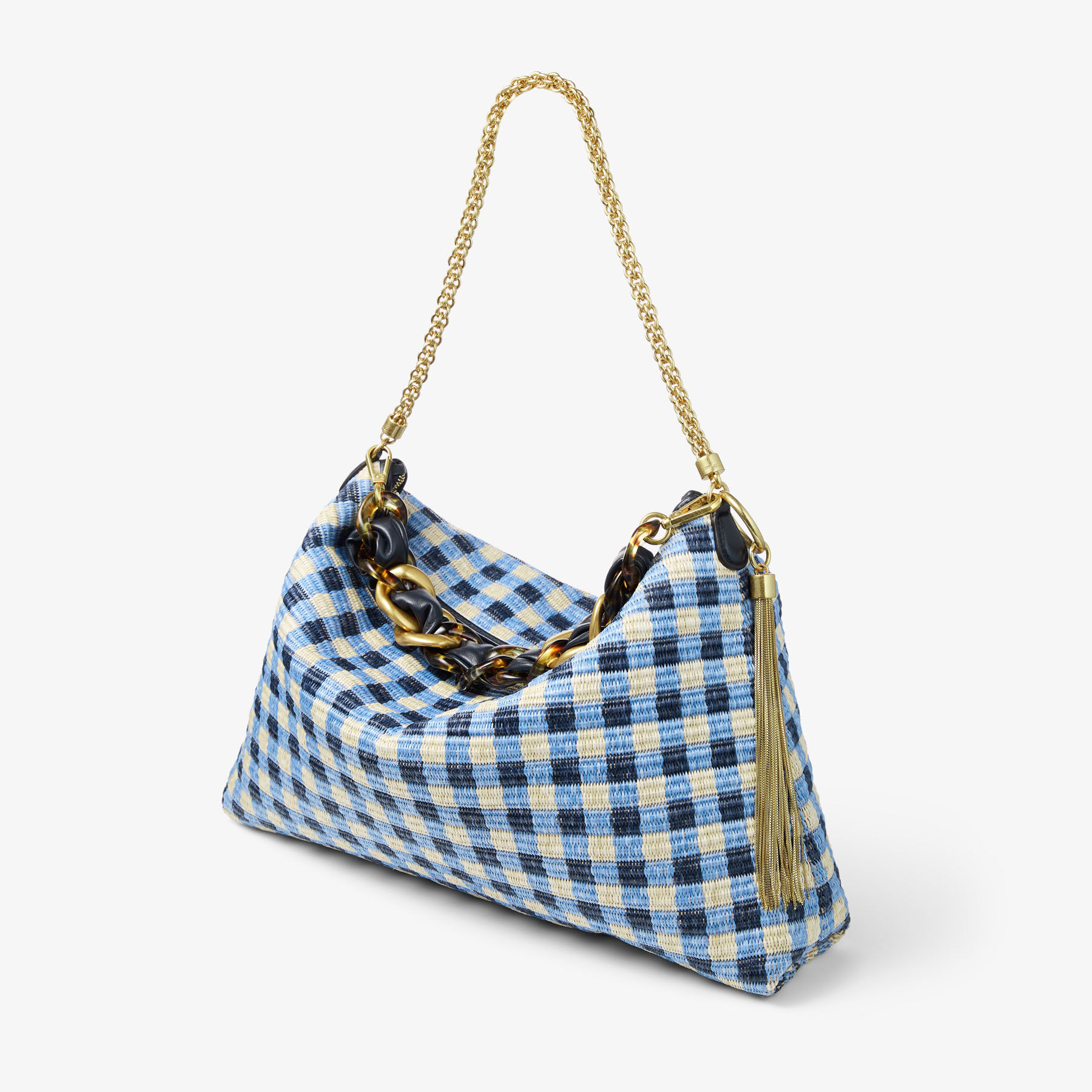 Callie Maxi | Marine Mix Gingham Raffia Shoulder Bag with Detachable ...