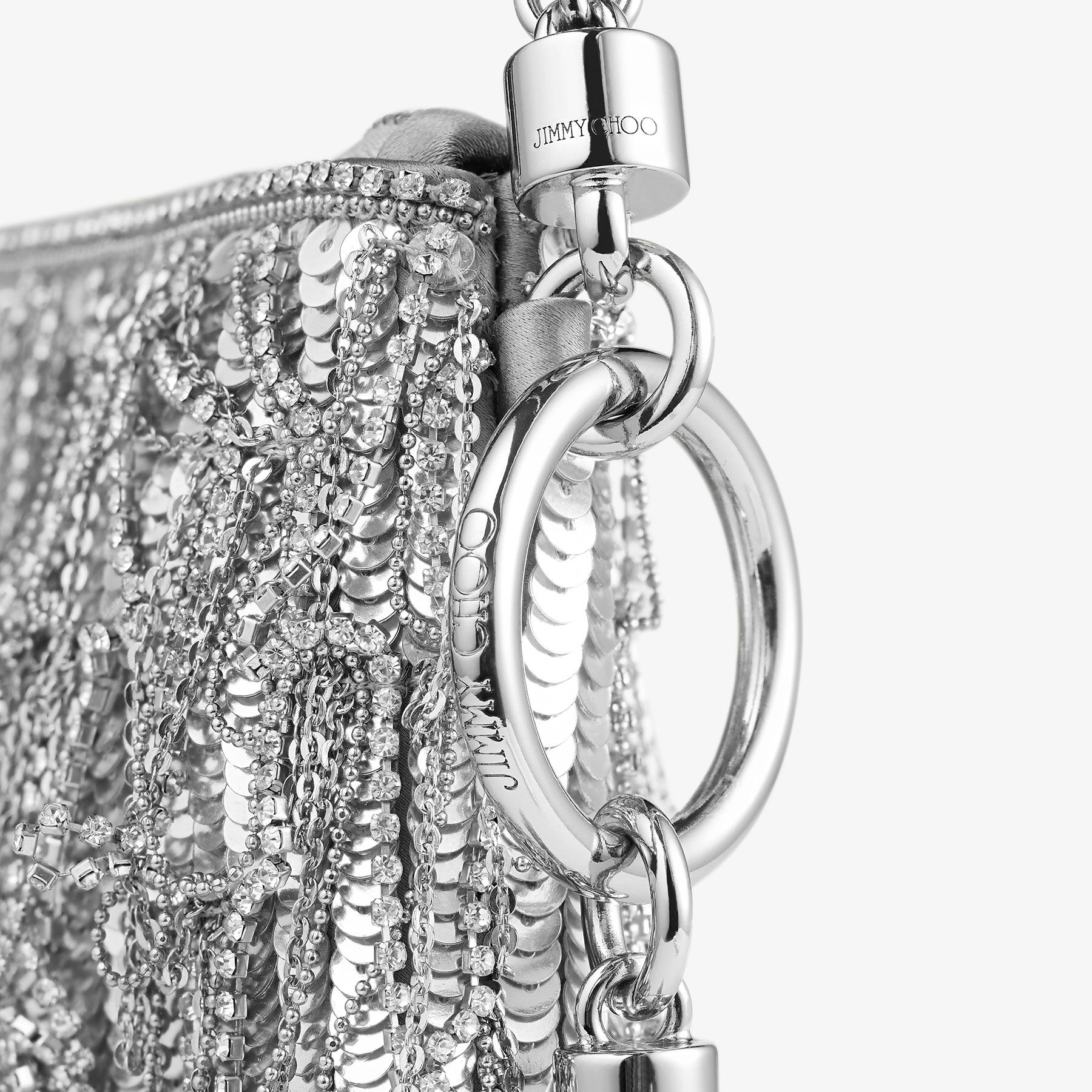 Callie Mini | Mini sac en satin argenté avec franges en chaîne à ...