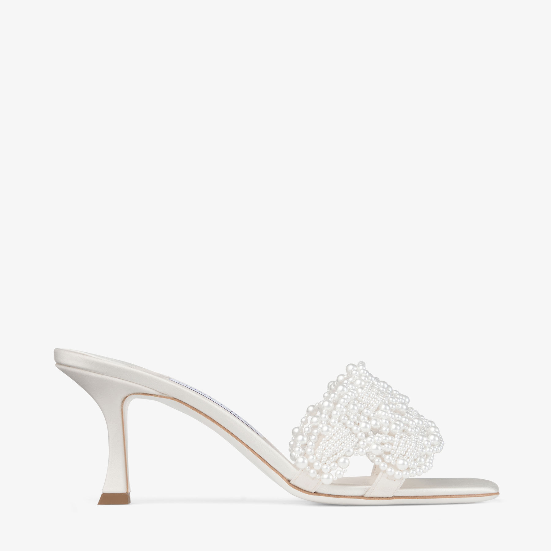 Cary Mule 70 |Sandalo sabot in raso avorio con perle | JIMMY CHOO