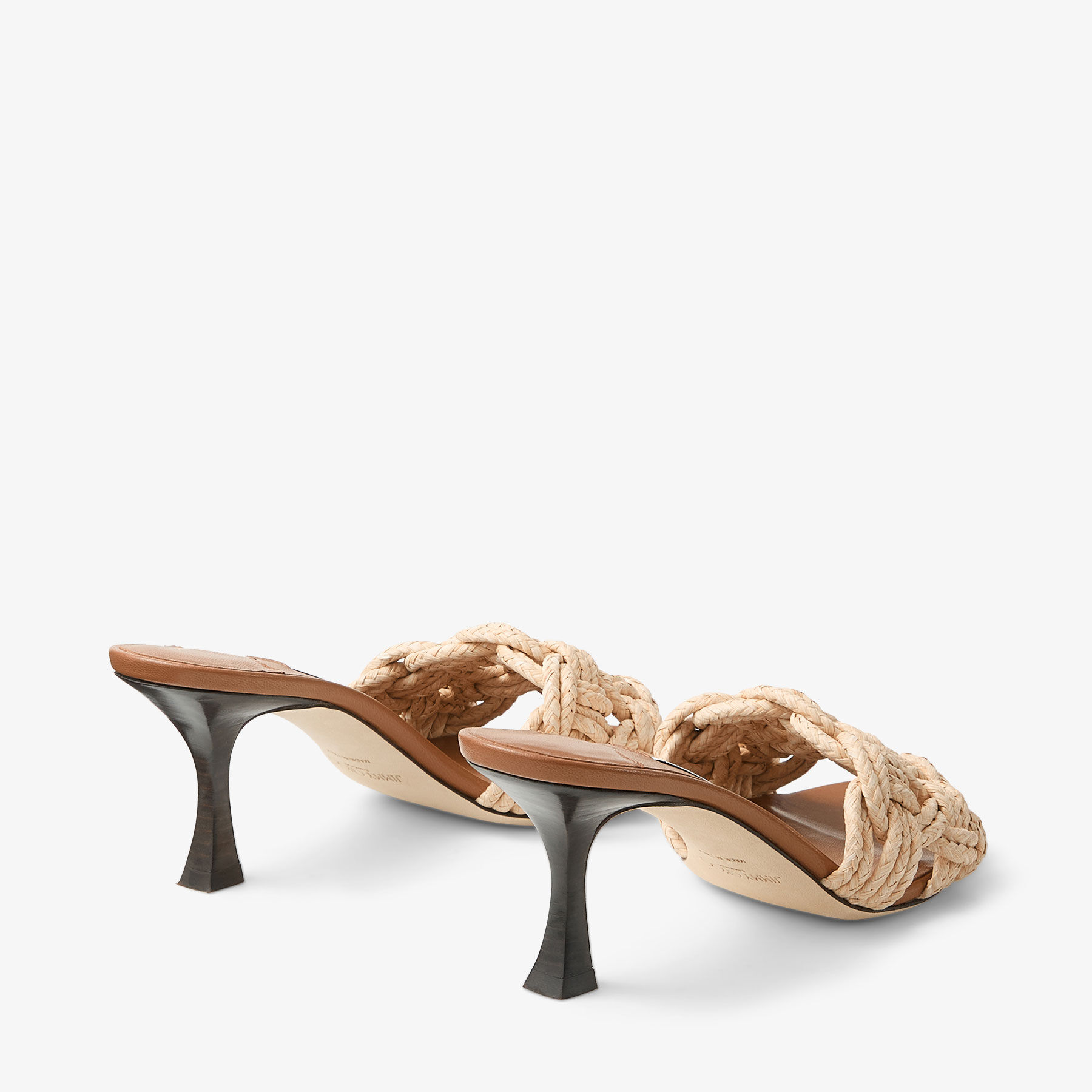 Chara 70 | Tan Leather and Crochet Raffia Mule Sandal | JIMMY CHOO