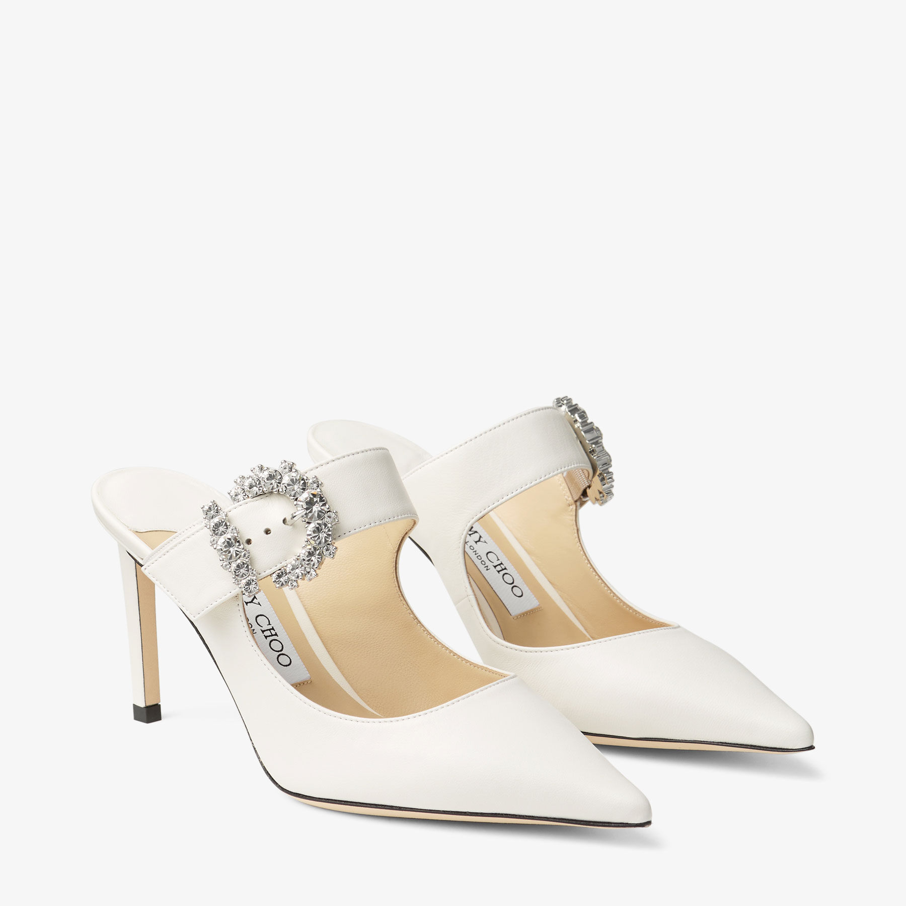 Cherisi 85 |Milk Nappa Leather Mules with Crystal Buckle | JIMMY CHOO