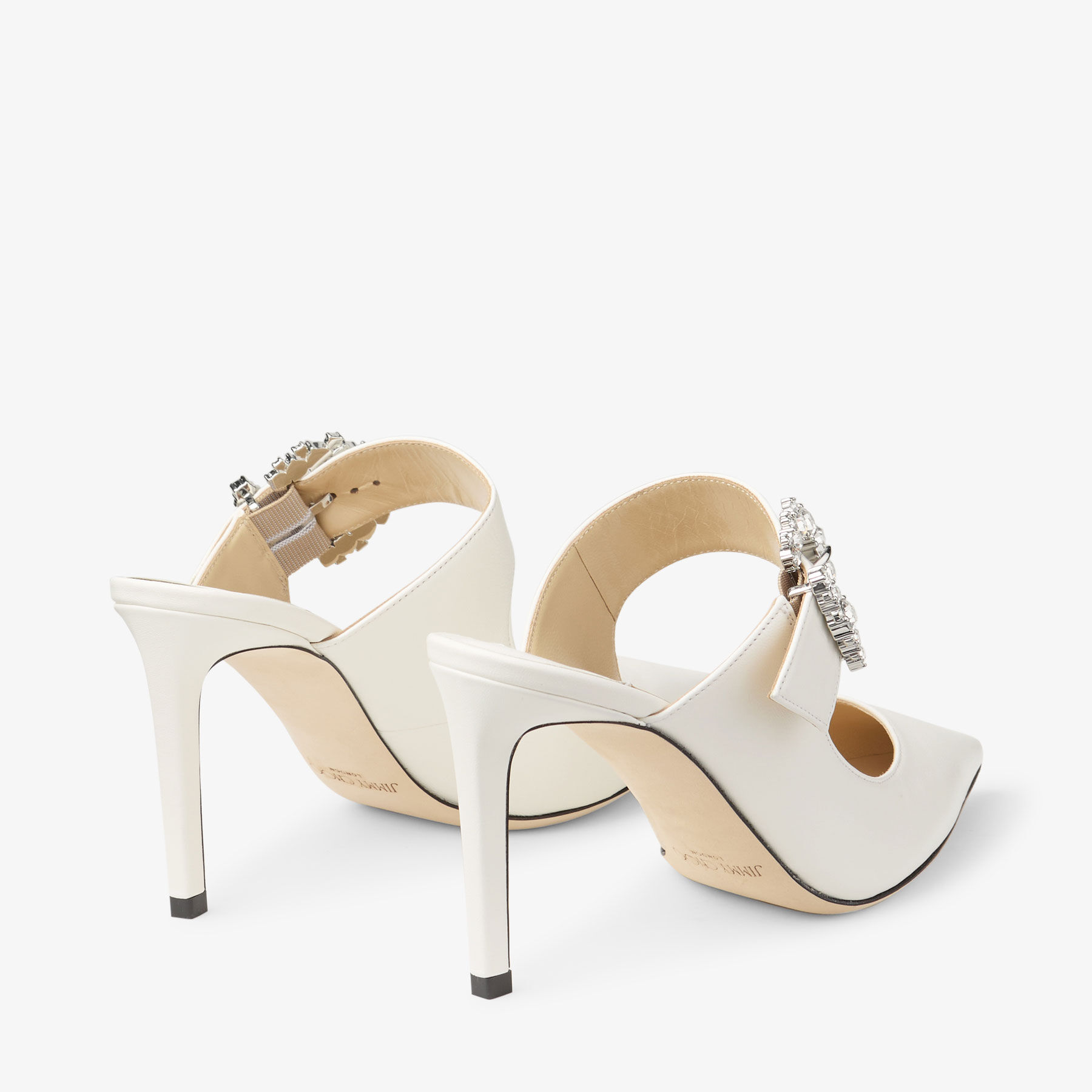 Cherisi 85 |Milk Nappa Leather Mules with Crystal Buckle | JIMMY CHOO