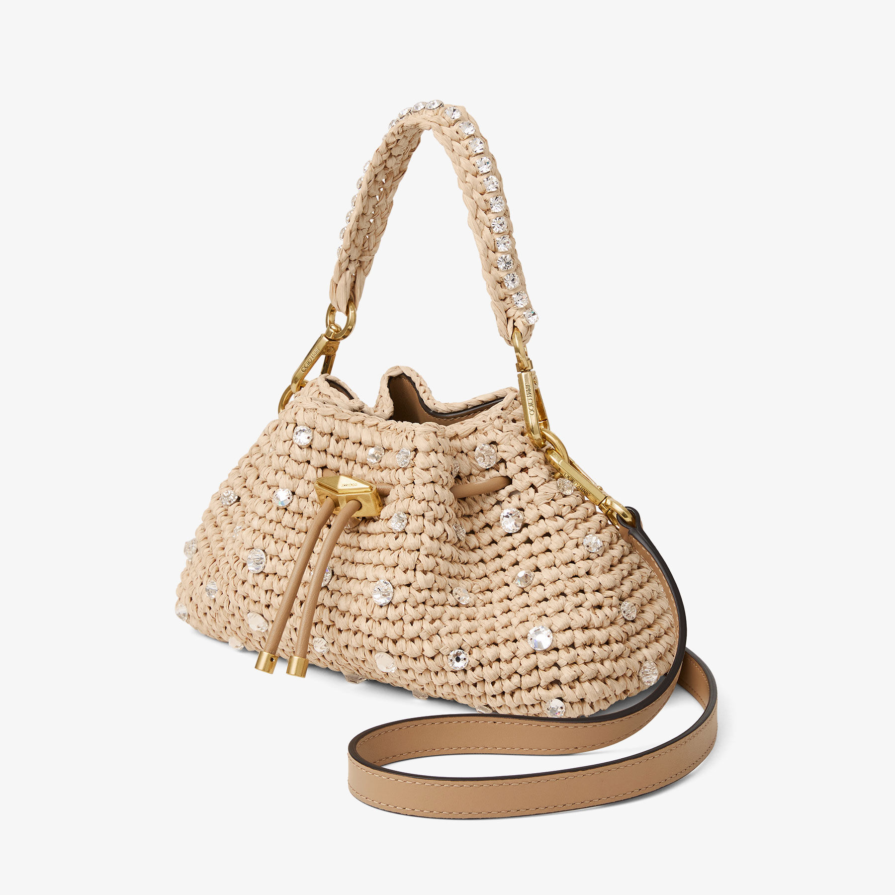 Cinch S | Natural Woven Raffia Shoulder Bag | JIMMY CHOO