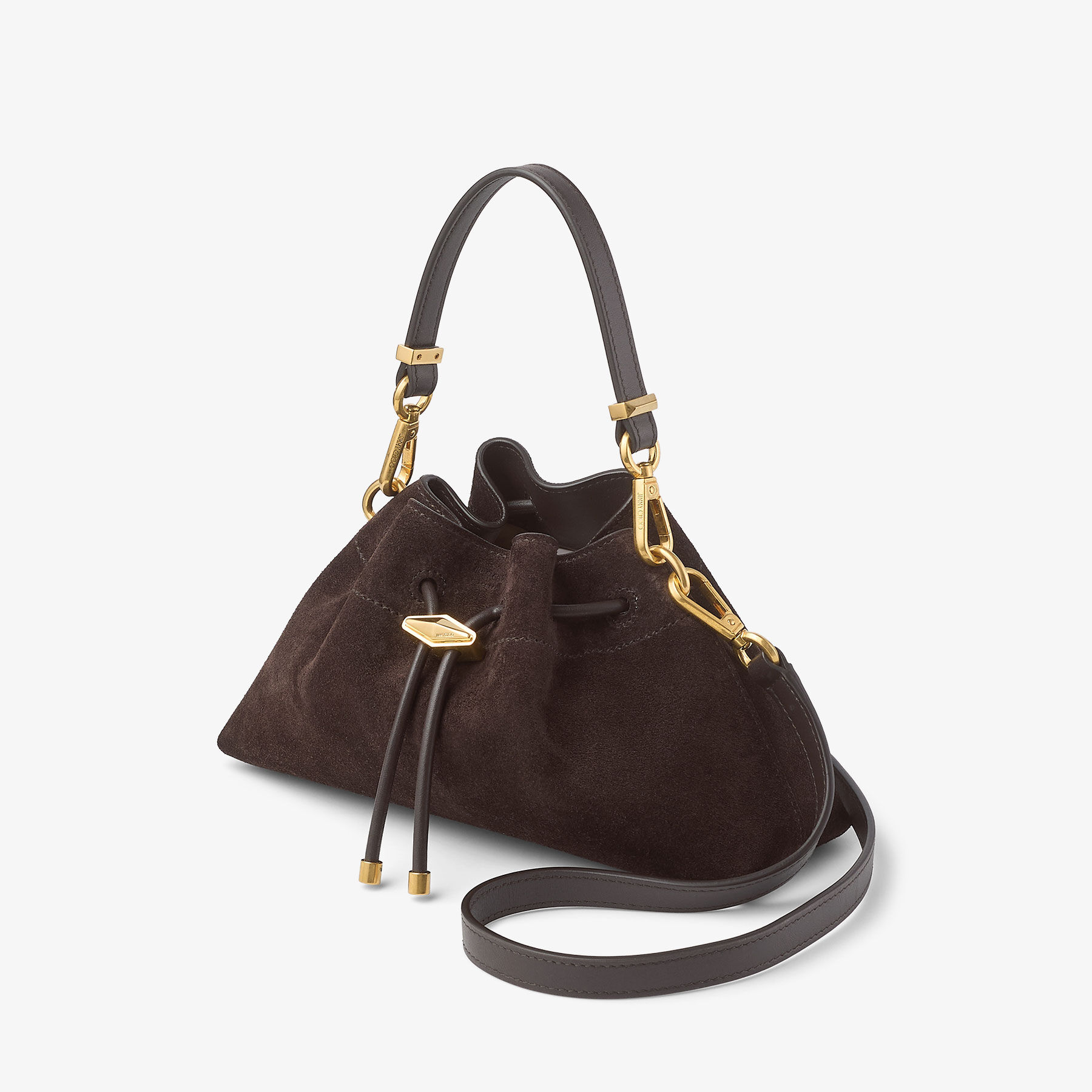 Cinch Small | Coffee Suede Bucket Bag | JIMMY CHOO