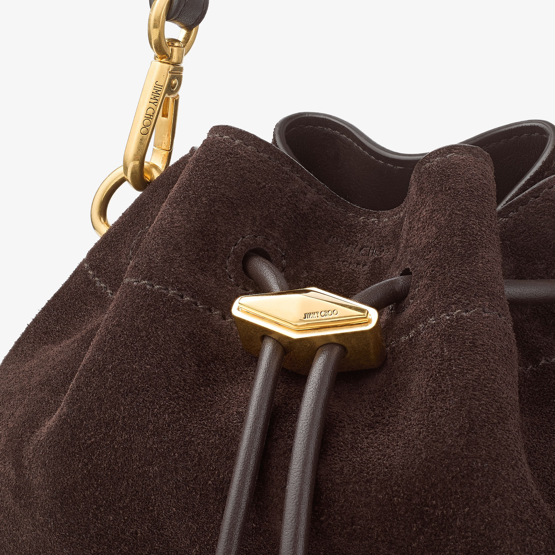 Cinch Small | Coffee Suede Bucket Bag | JIMMY CHOO