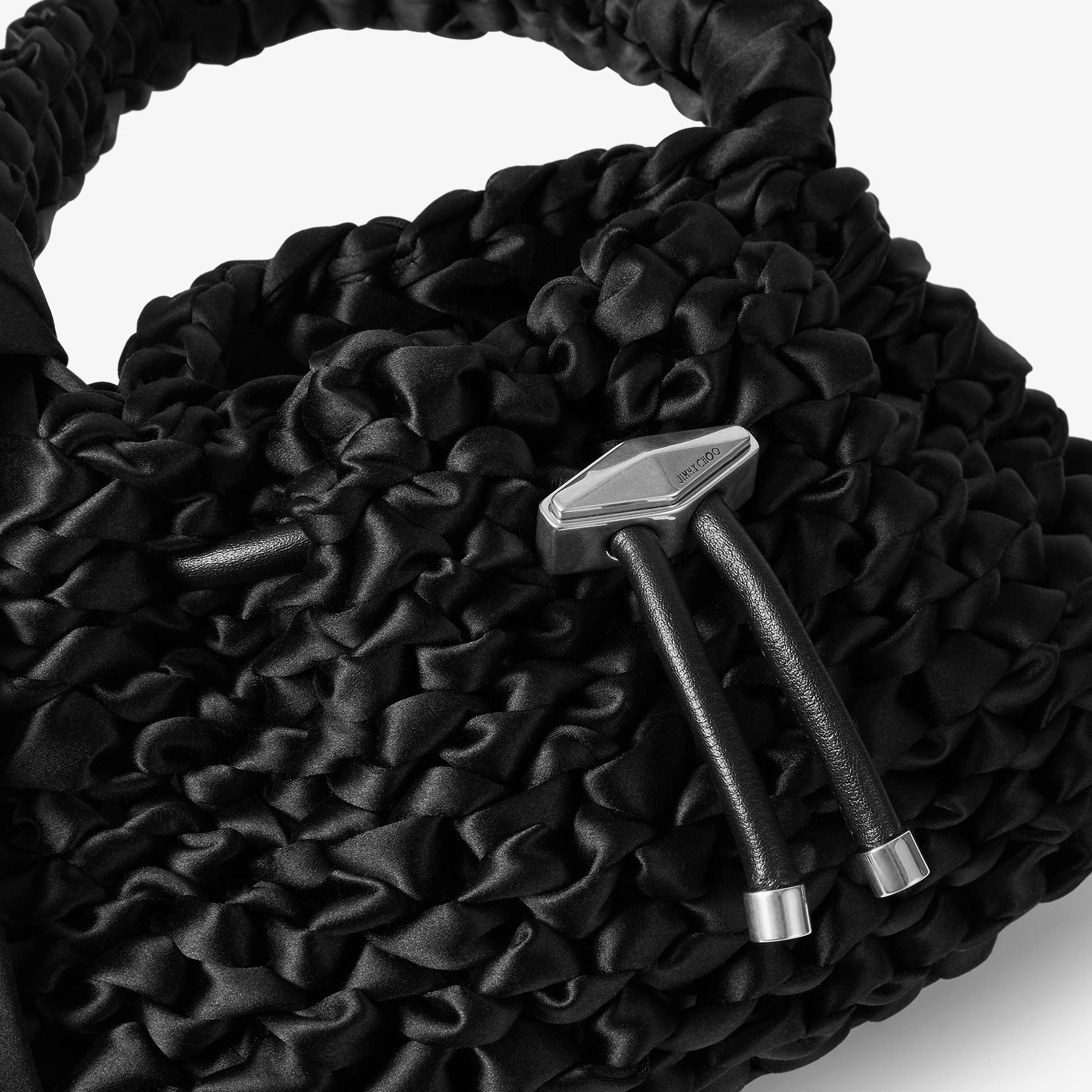 Cinch S | Black Woven Satin Shoulder Bag | JIMMY CHOO