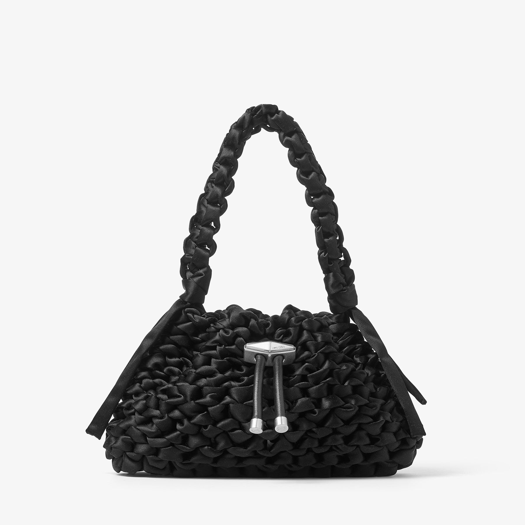 Cinch S | Black Woven Satin Shoulder Bag | JIMMY CHOO