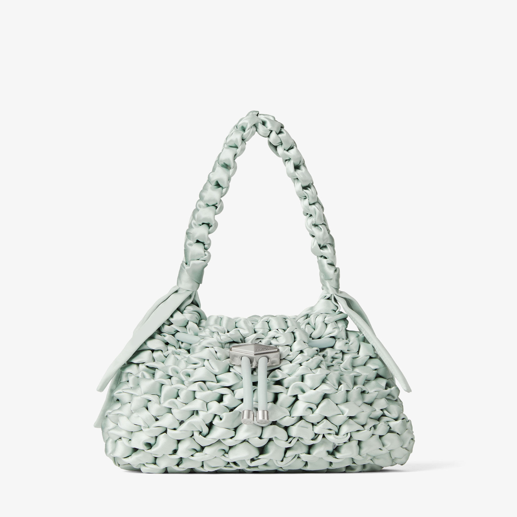 Cinch S | Light Verde Woven Satin Shoulder Bag | JIMMY CHOO NZ